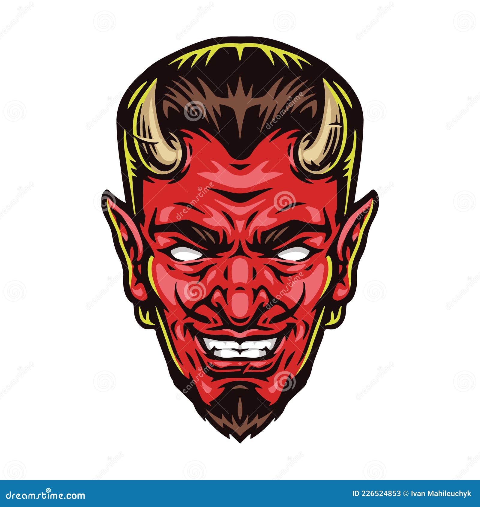Scary Red Devil Head with Horns Stock Vector - Illustration of white ...