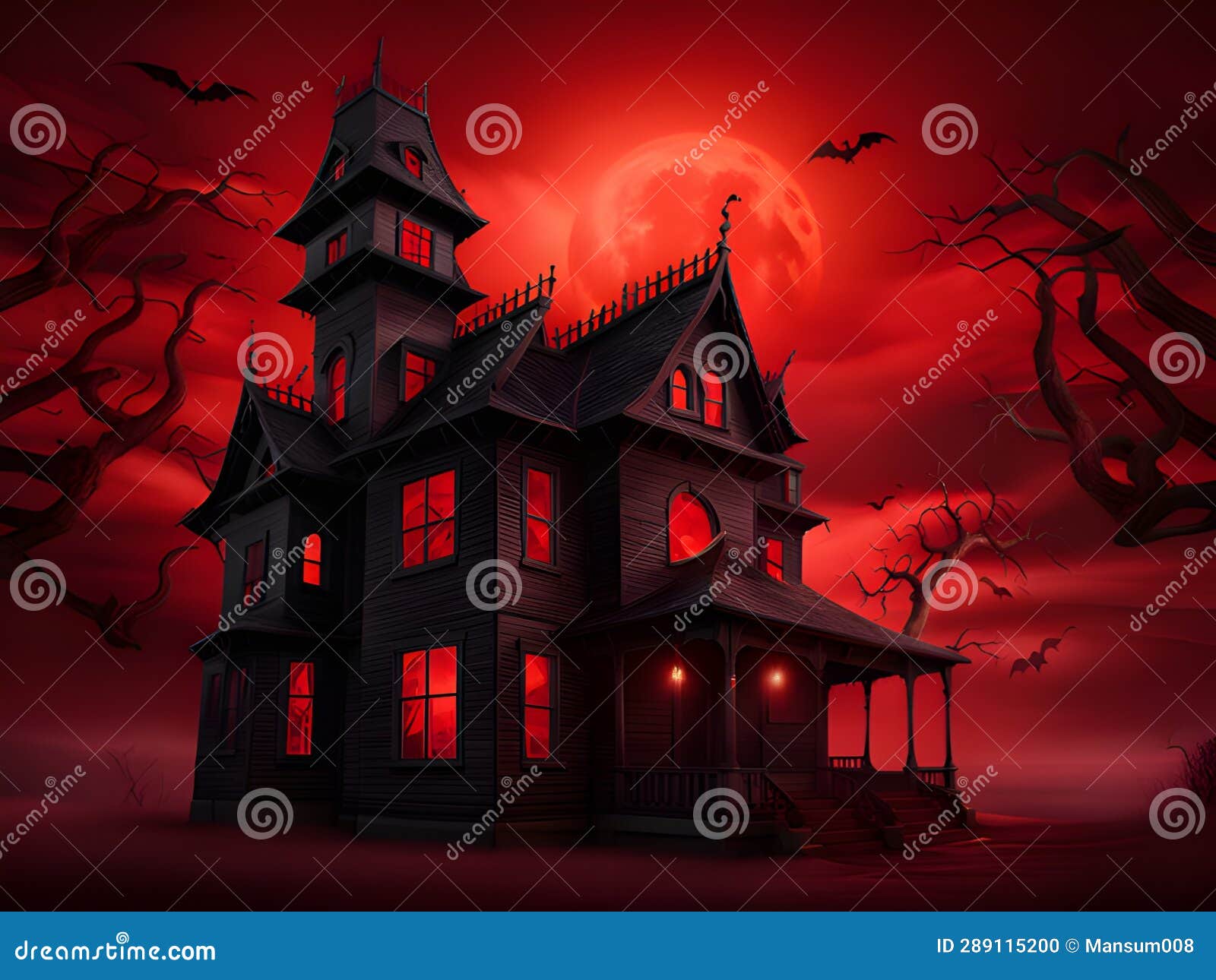 Scary Red House with Scary Ghost in the Forest. Halloween Concept, Ai ...
