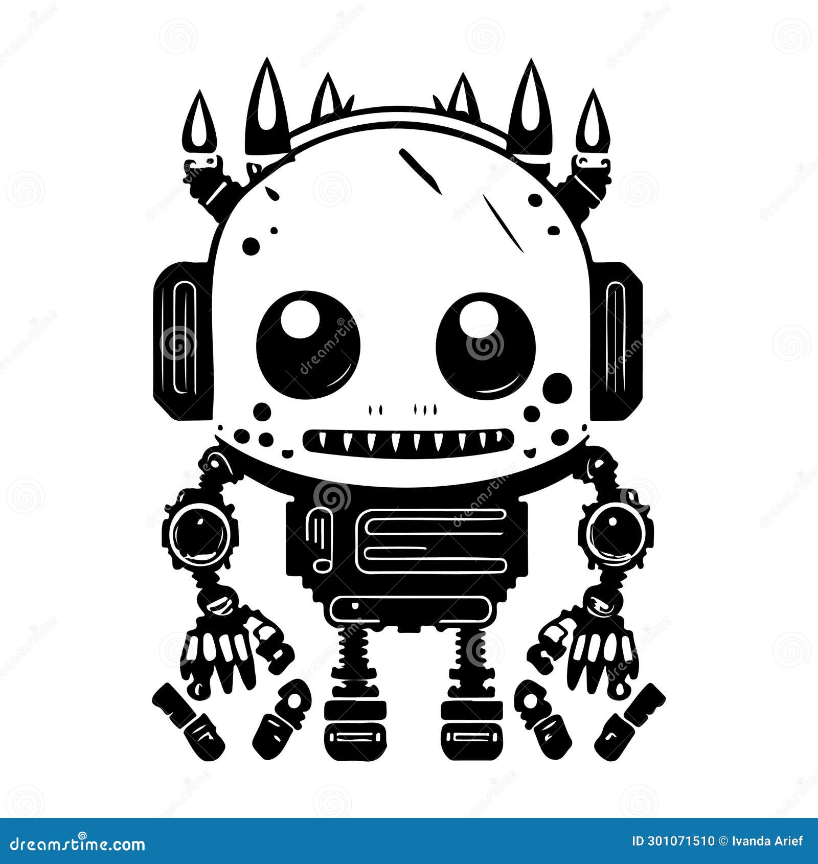 Scary Robot Icon Hand Draw Black Colour Space Logo Symbol Perfect Stock ...