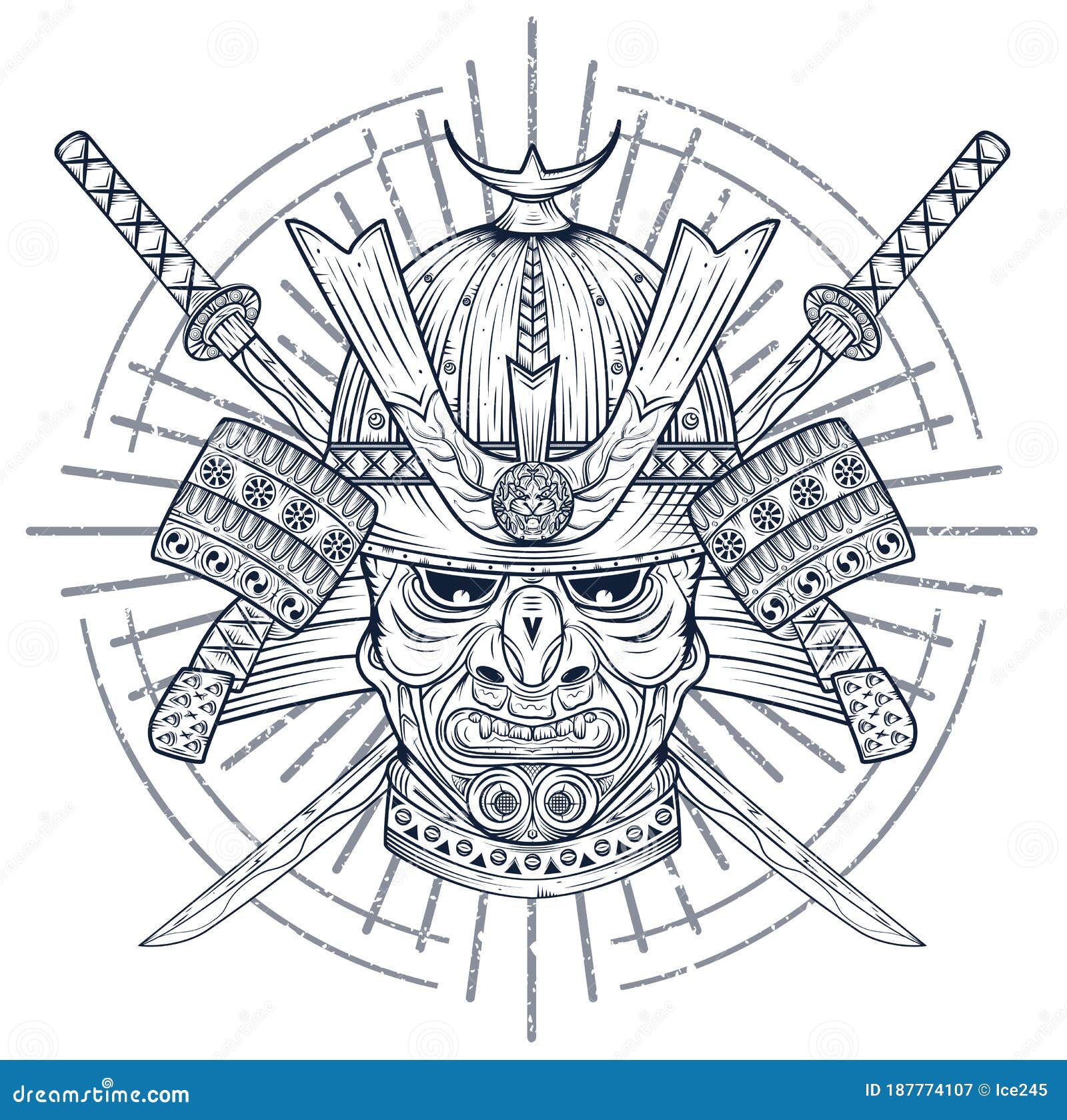 Scary Samurai Mask with Katana Stock Illustration - Illustration of ...
