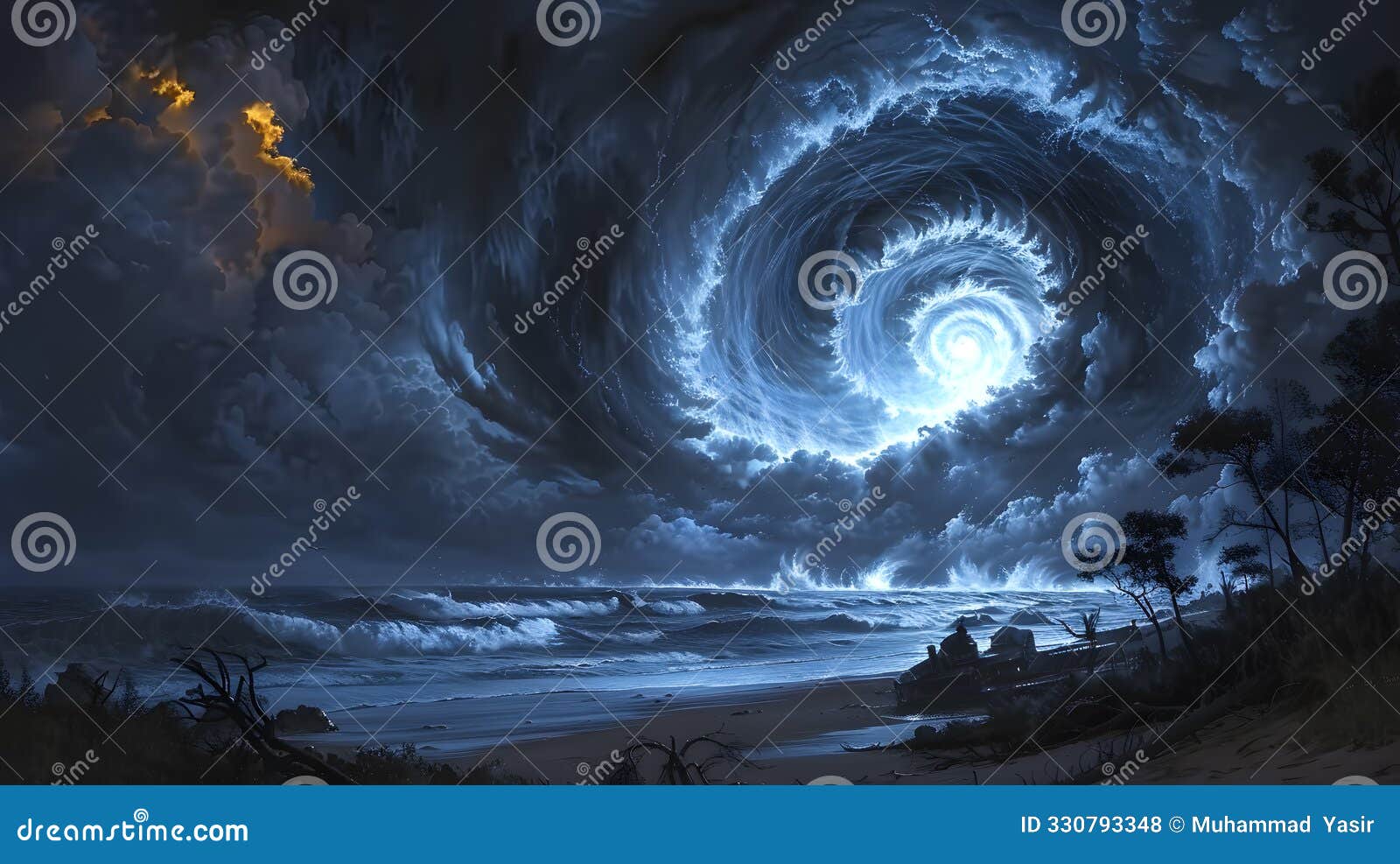 Scary Scene of Black Hurricane with Waves at Night Stock Photo - Image ...