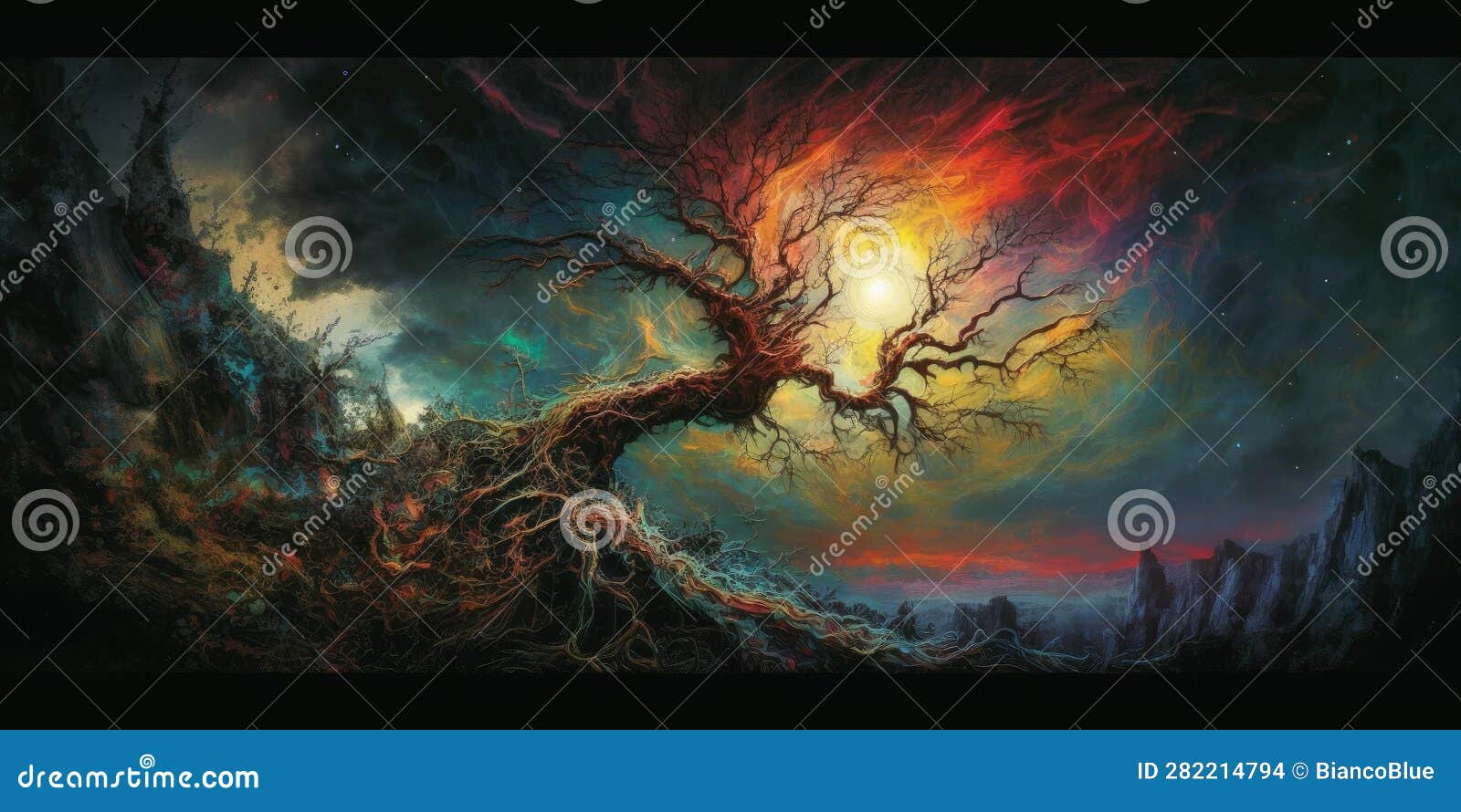 Scary Scenery of Leafless Haunted Grim Tree Stock Illustration ...