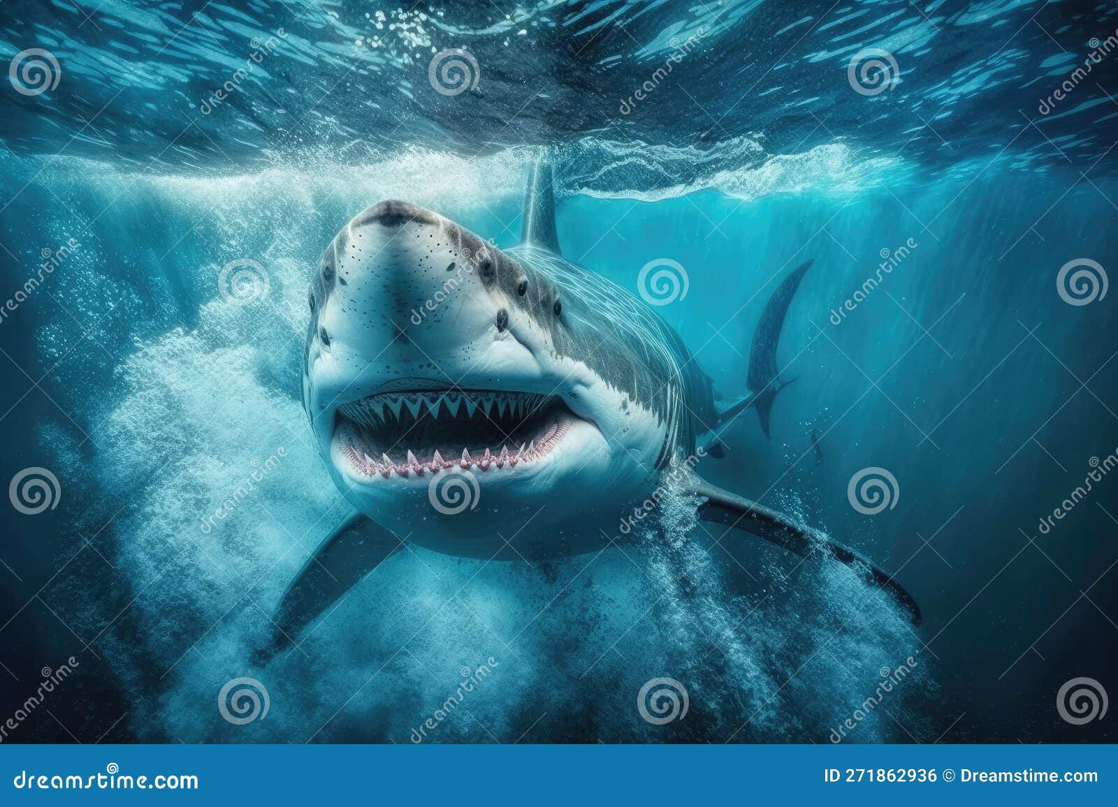 Scary Shark with Big Teeth Swims Underwater. Created with Generative AI ...