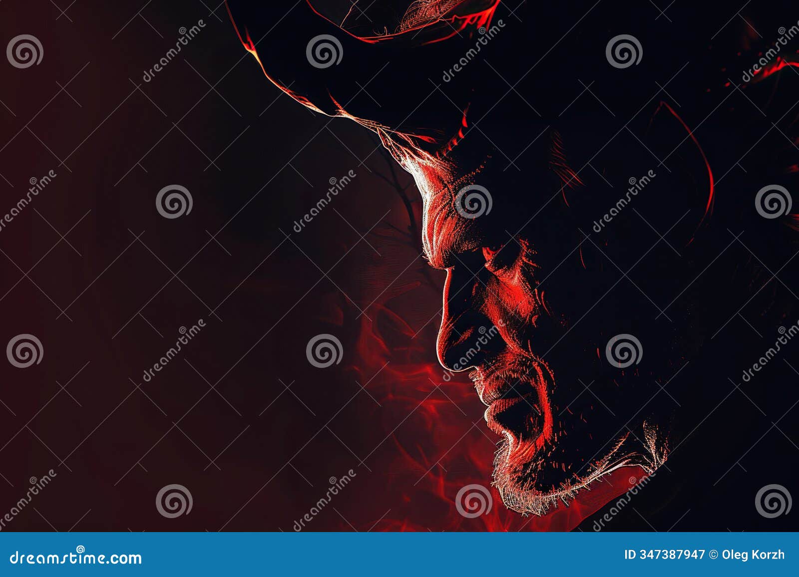 Scary Sinister Devil is in Hell with Bright Fire Lighting on the ...