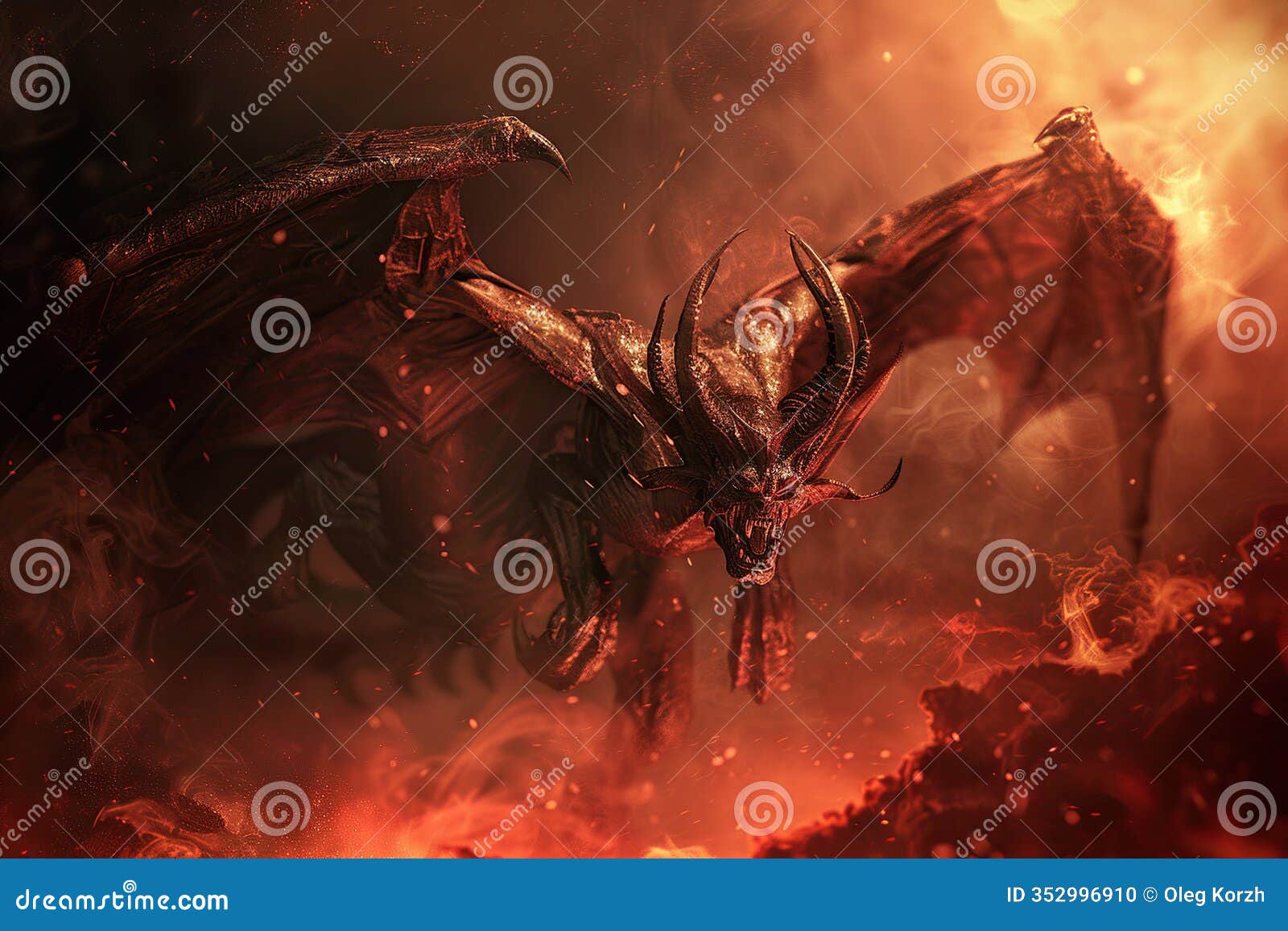 Scary Sinister Devil is in Hell with Dramatic Bright Fire Lighting ...