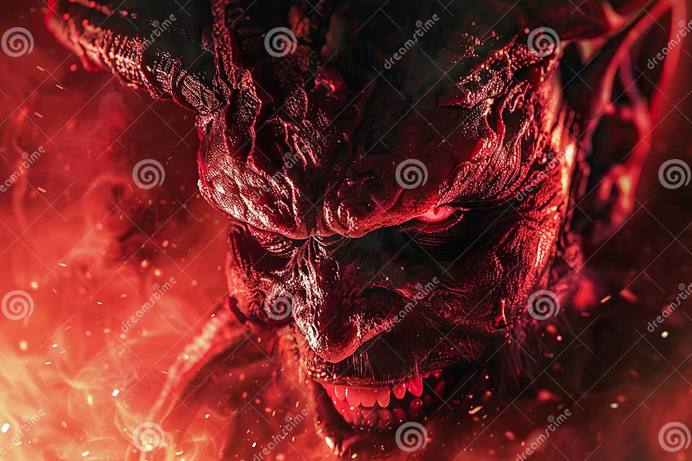 Scary Sinister Devil is in Hell with Dramatic Bright Fire Lighting ...