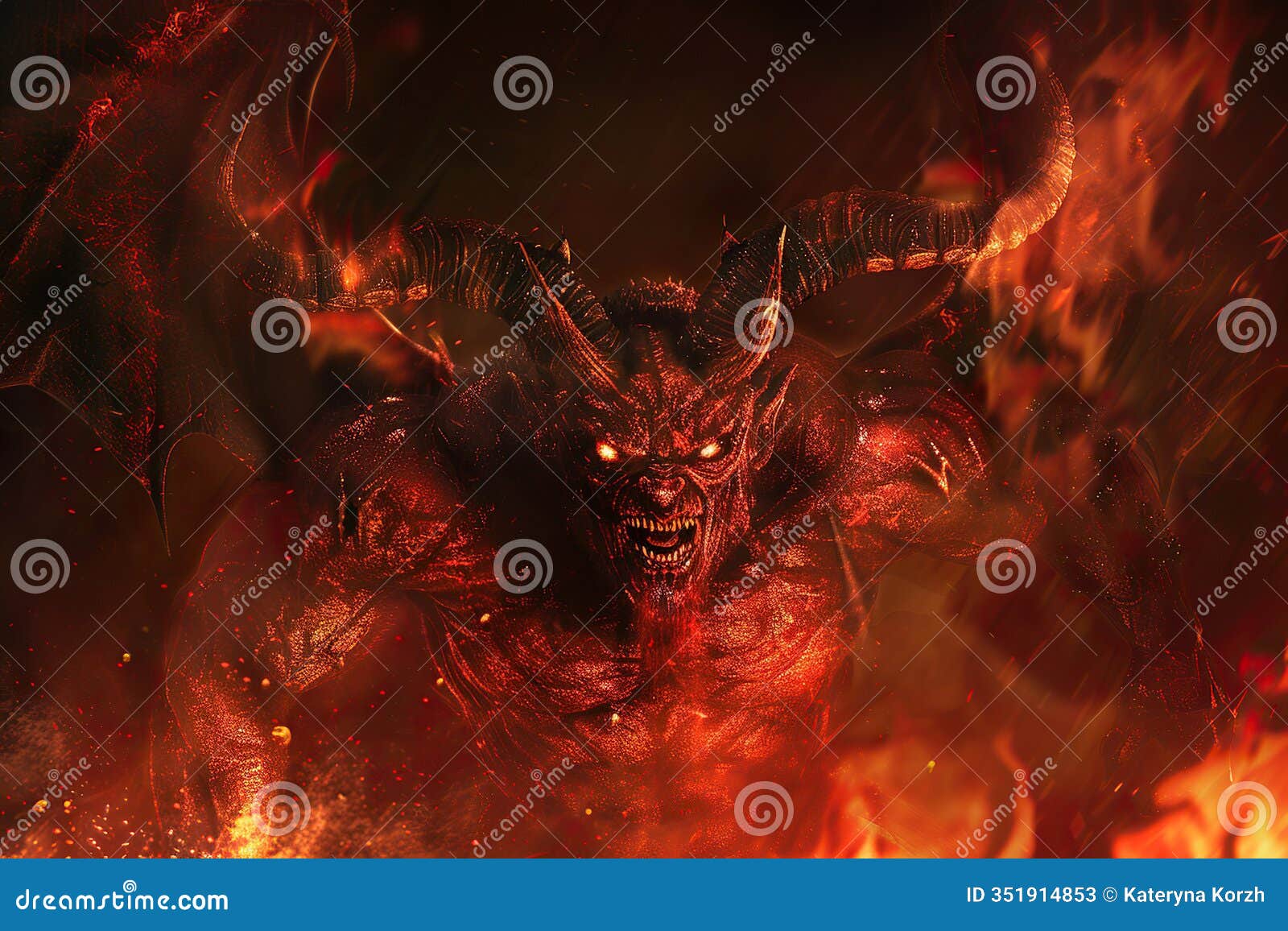 Scary Sinister Devil is in Hell with Dramatic Bright Fire Lighting ...