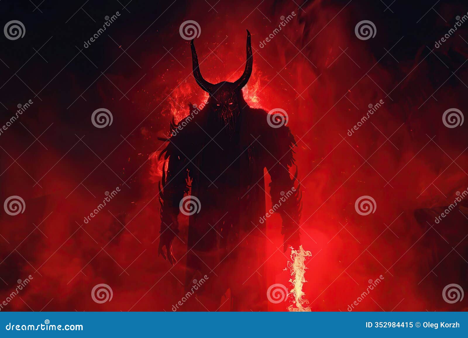 Scary Sinister Devil is in Hell with Dramatic Bright Fire Lighting ...