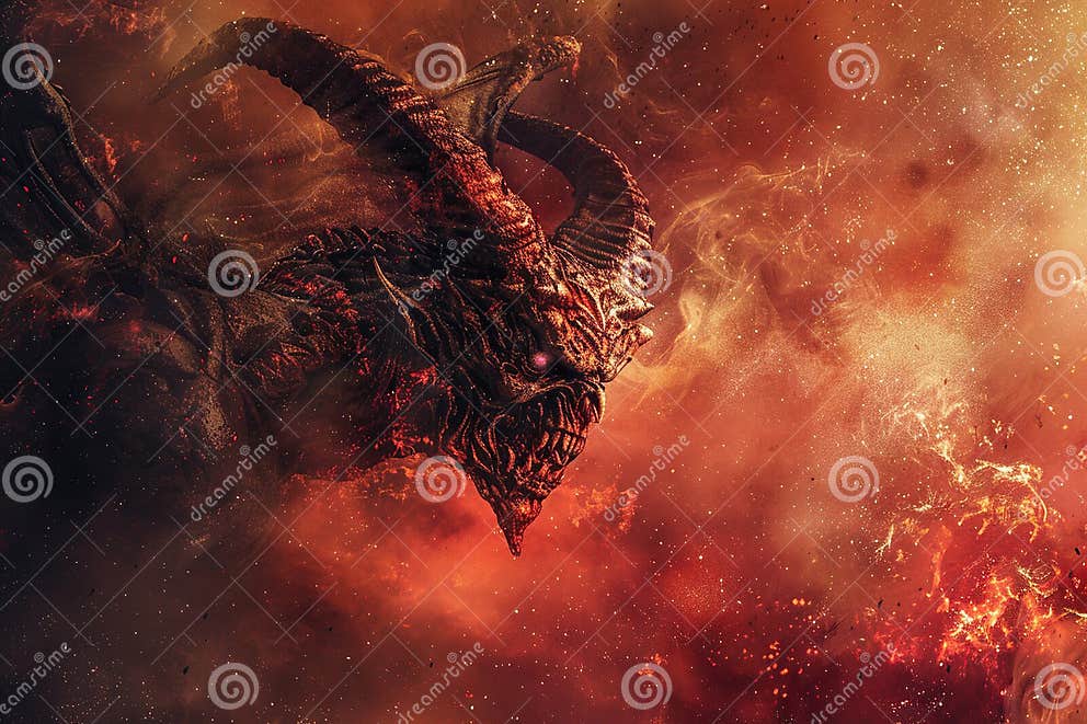 Scary Sinister Devil is in Hell with Dramatic Bright Fire Lighting ...