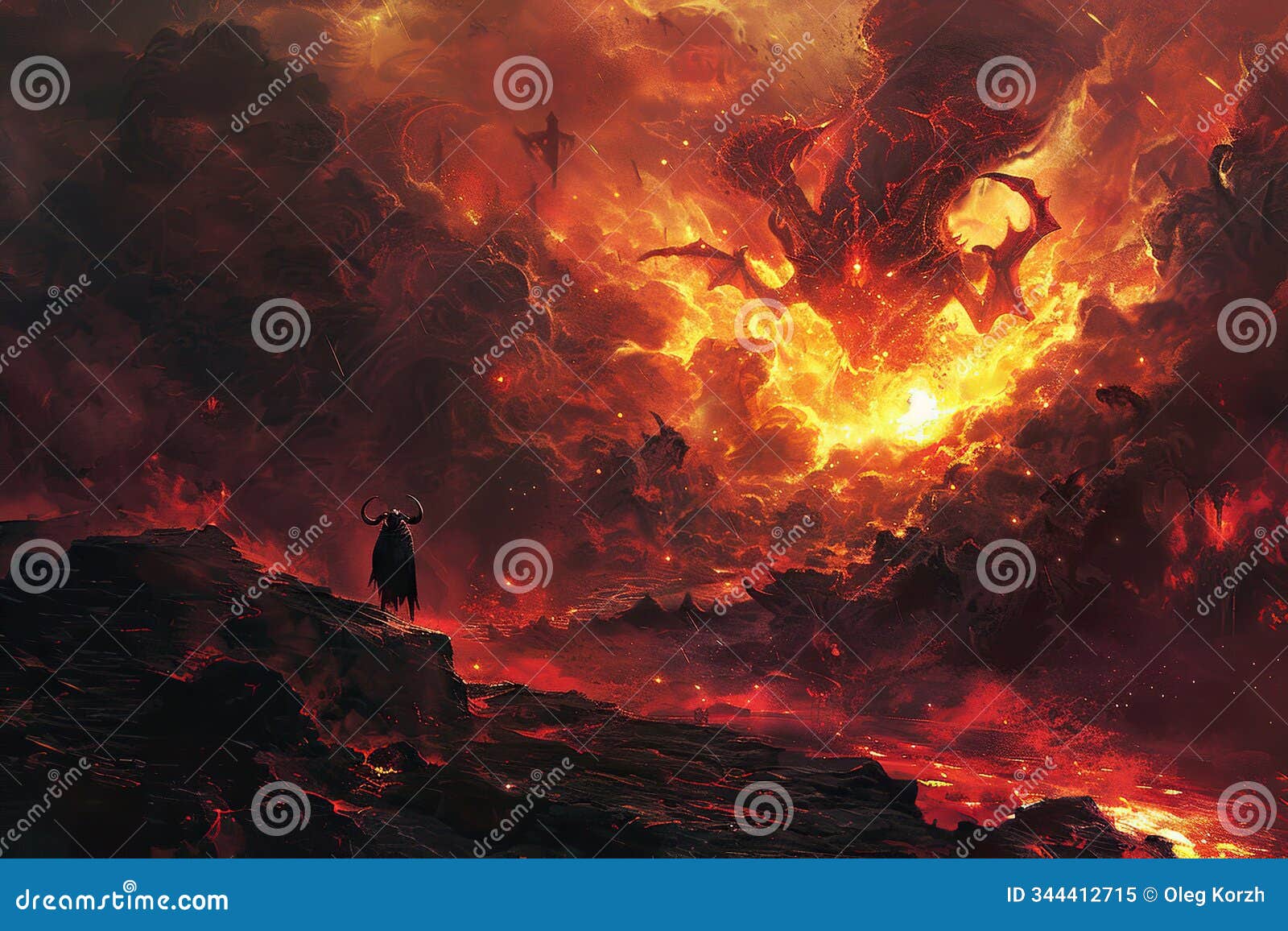 Scary Sinister Devil is in Hell with Bright Fire Lighting on the Background Stock Illustration ...