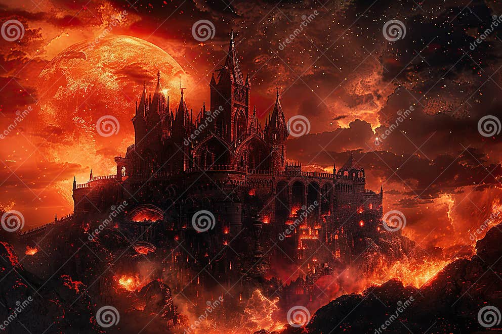 Scary Sinister Devil is in Hell with Dramatic Fire Lighting on the Background Stock Photo ...
