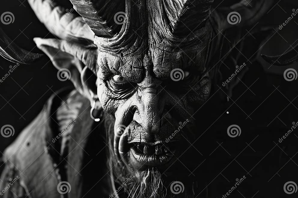 Scary Sinister Devil is in Hell with Dramatic Fire Lighting on the ...