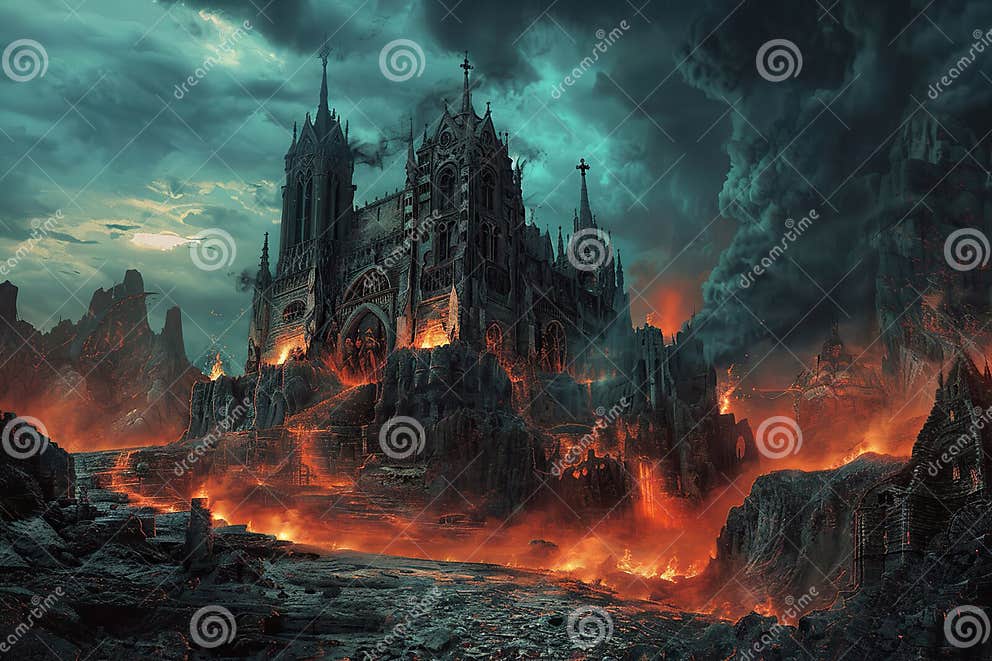 Scary Sinister Devil is in Hell with Dramatic Fire Lighting on the ...