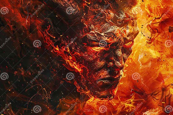 Scary Sinister Devil is in Hell with Dramatic Fire Lighting on the ...