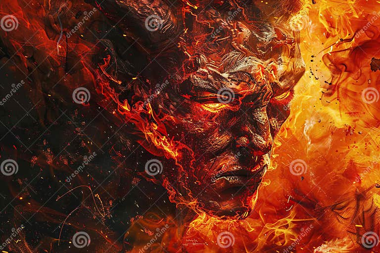 Scary Sinister Devil is in Hell with Dramatic Fire Lighting on the ...