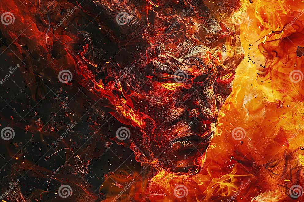 Scary Sinister Devil is in Hell with Dramatic Fire Lighting on the ...