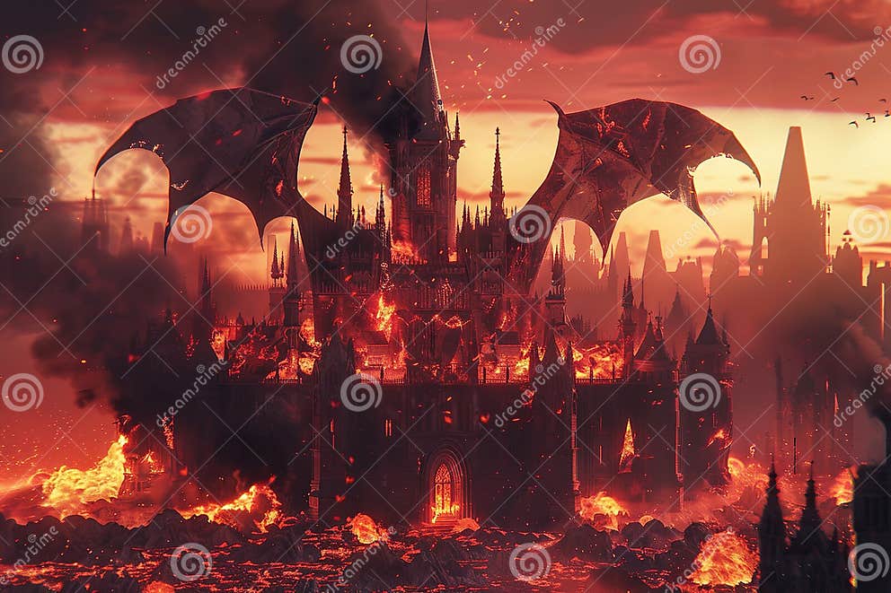 Scary Sinister Devil is in Hell with Dramatic Fire Lighting on the ...