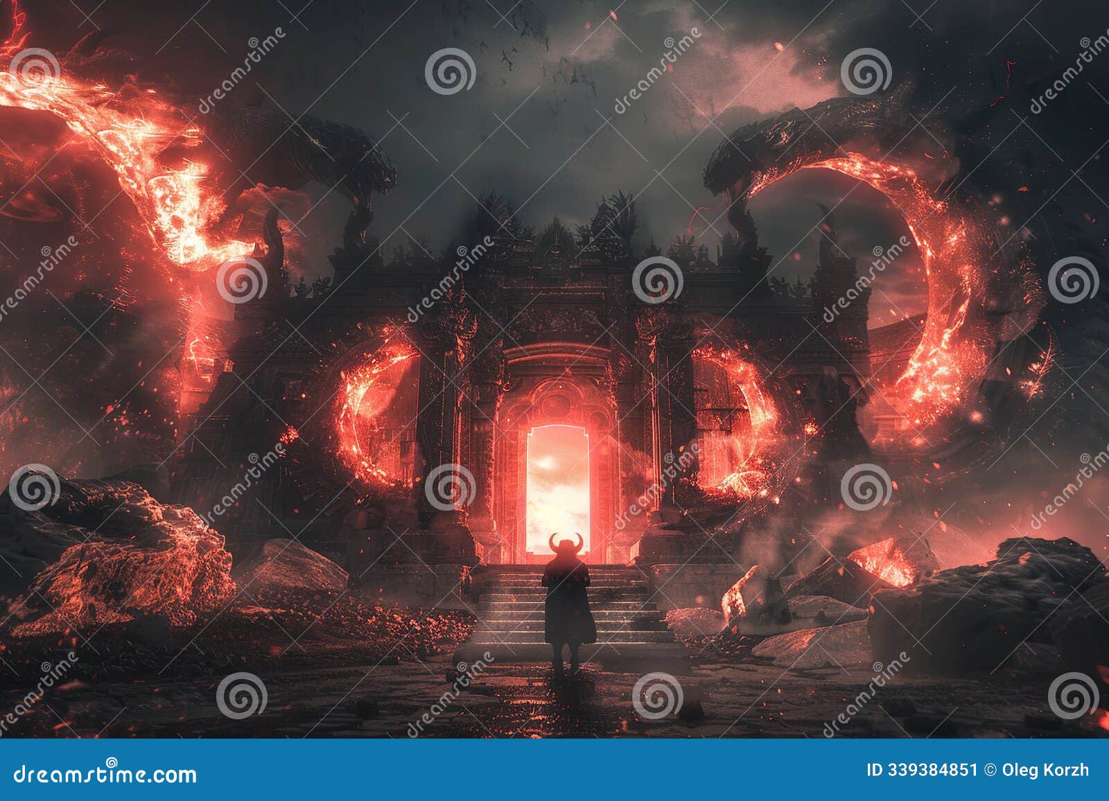 Scary Sinister Devil is in Hell with Dramatic Fire Lighting Stock Image ...