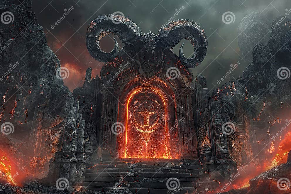 Scary Sinister Devil is in Hell with Dramatic Fire Lighting Stock Image ...