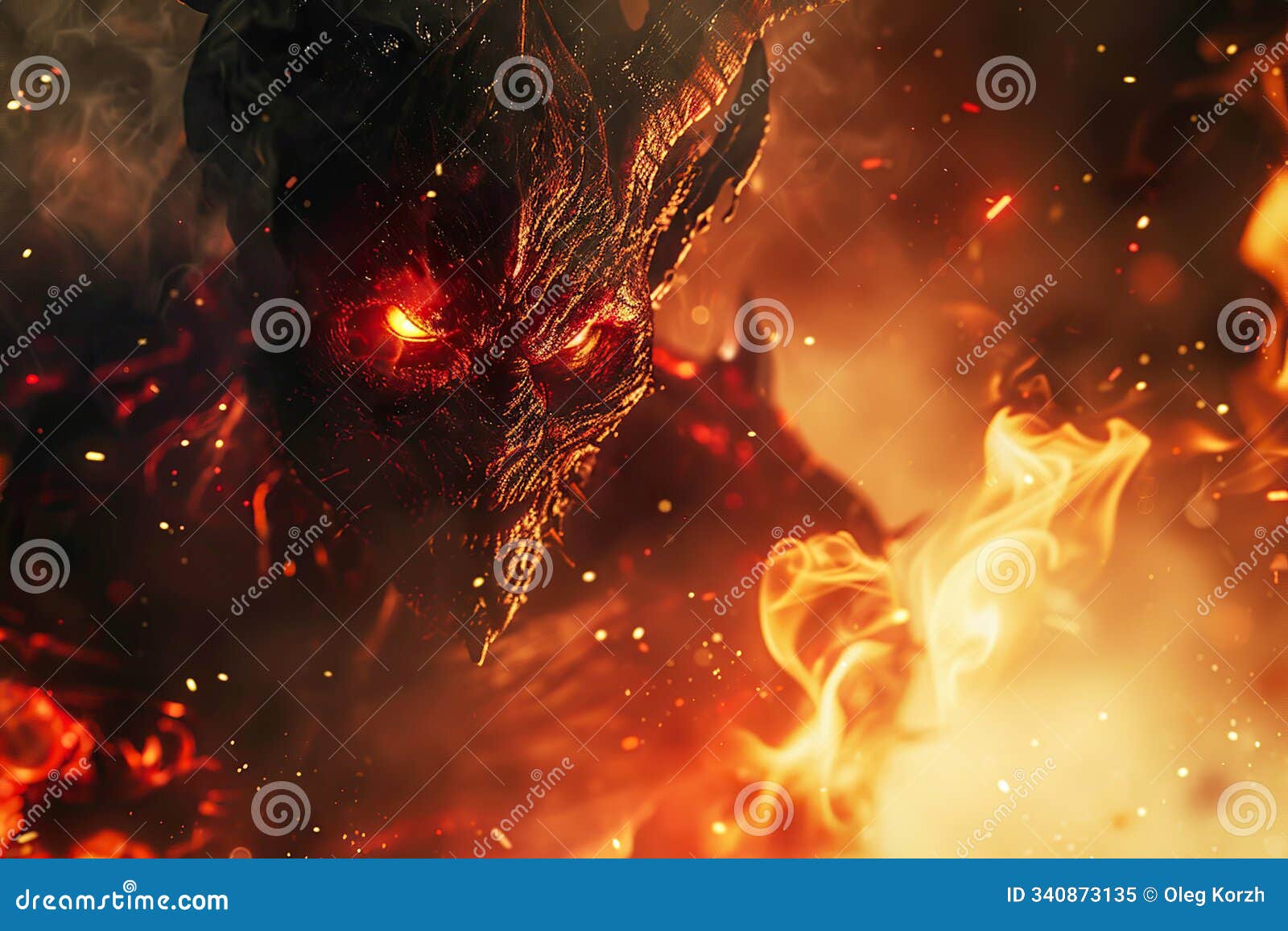 Scary Sinister Devil is in Hell with Dramatic Fire Lighting Stock Image ...