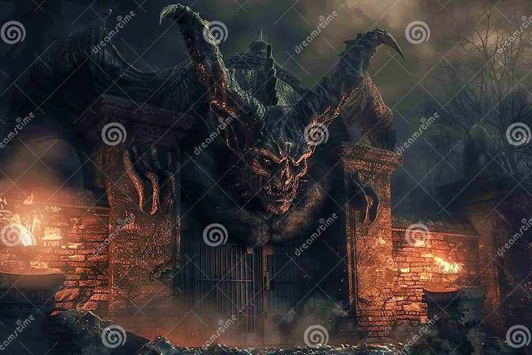 Scary Sinister Devil is in Hell with Dramatic Fire Lighting Stock Photo ...