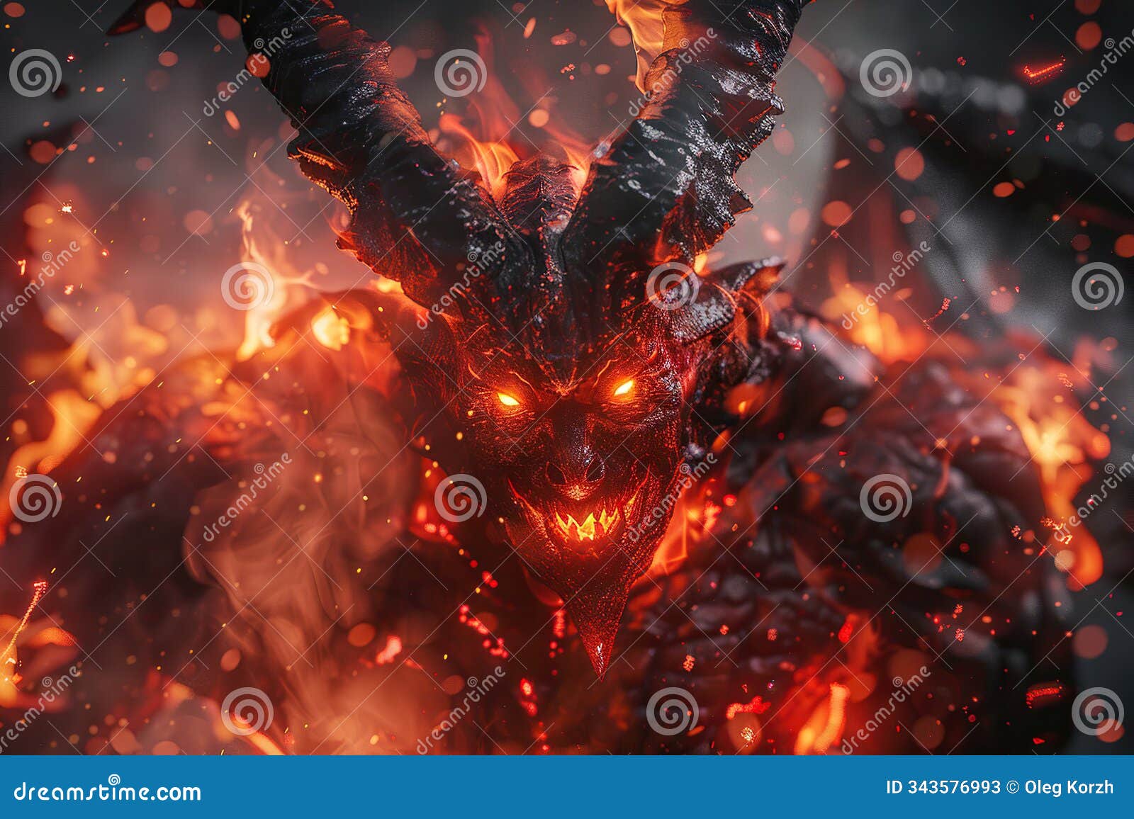 Scary Sinister Devil is in Hell with Dramatic Fire Lighting Stock Image ...