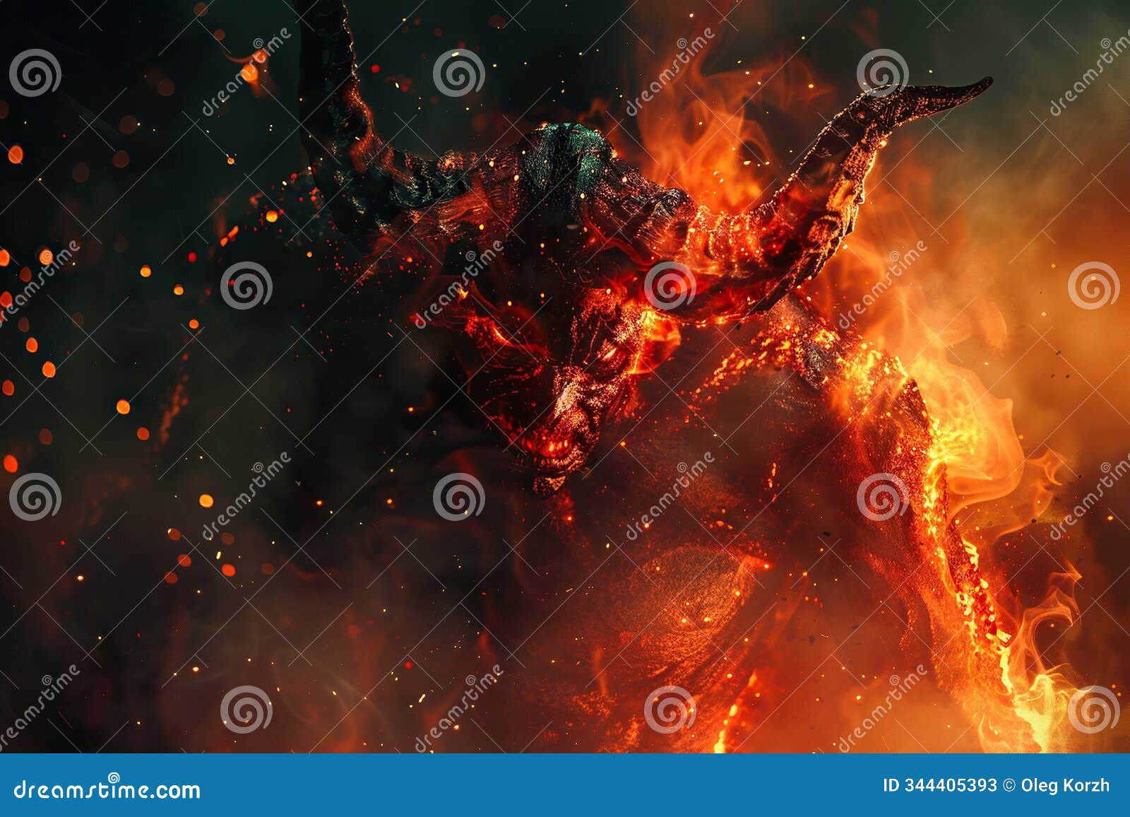 Scary Sinister Devil is in Hell with Dramatic Fire Lighting Stock ...