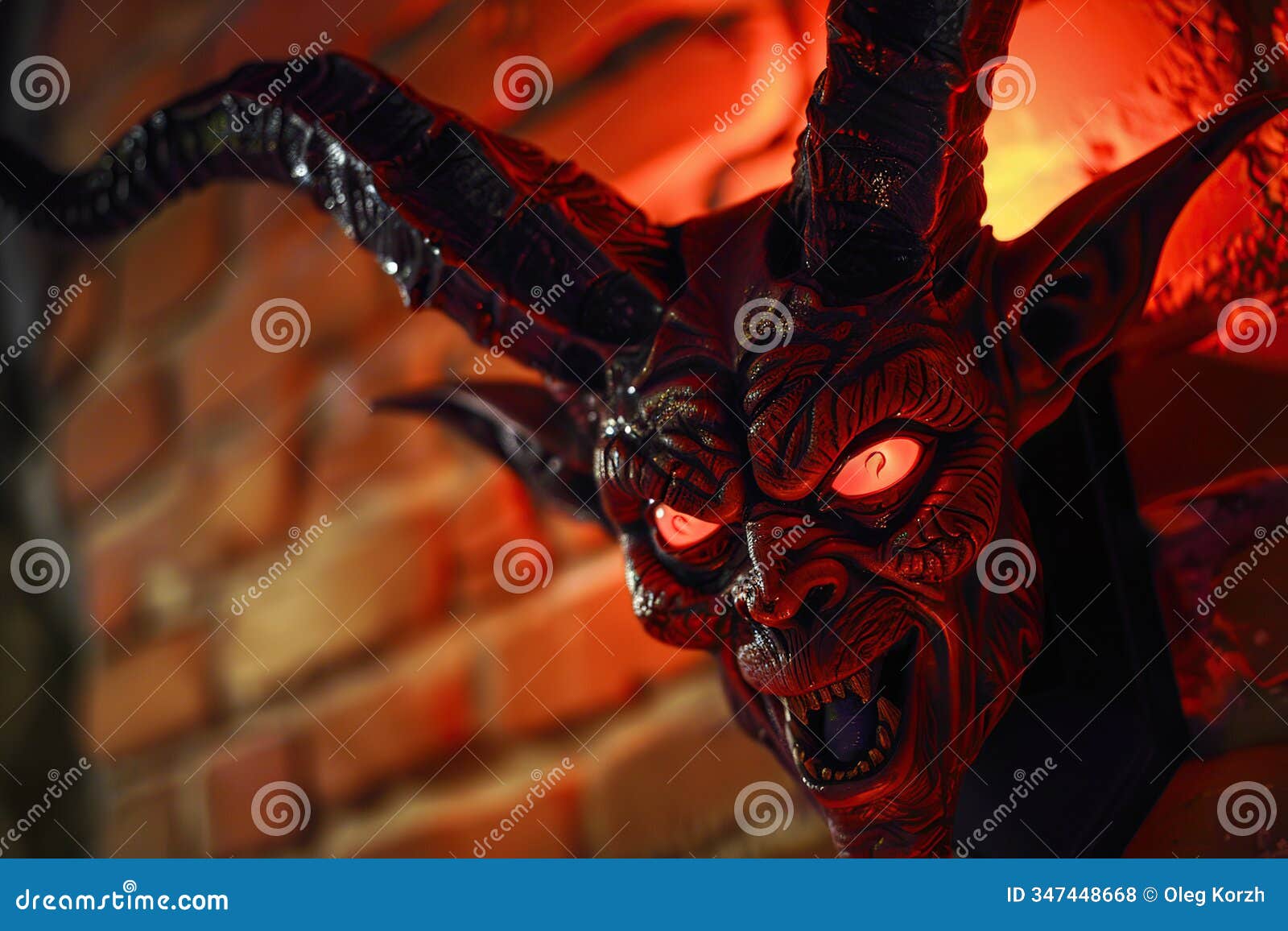 Scary Sinister Devil is in Hell with Dramatic Fire Lighting Stock Photo ...