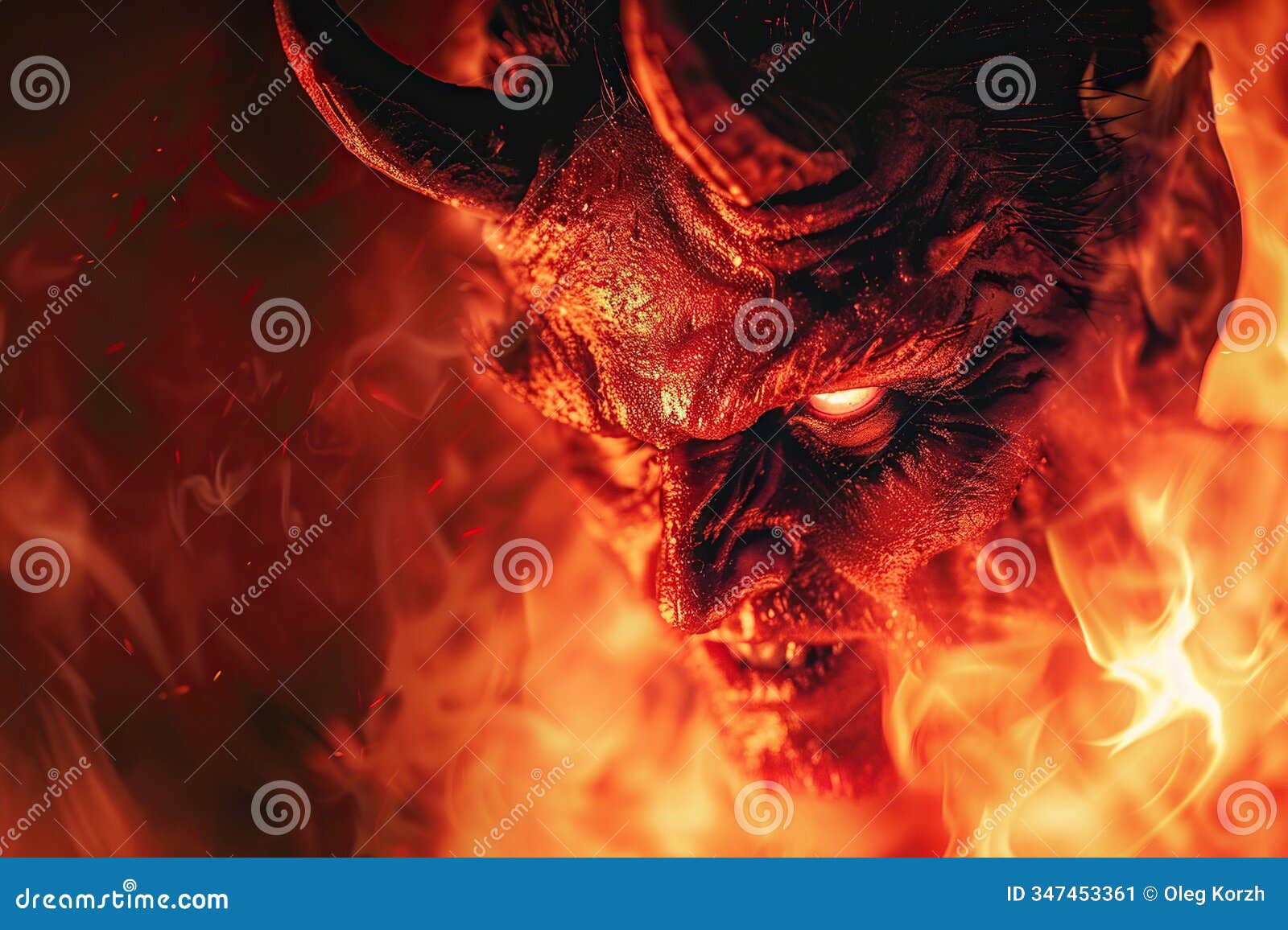 Scary Sinister Devil is in Hell with Dramatic Fire Lighting Stock Image ...