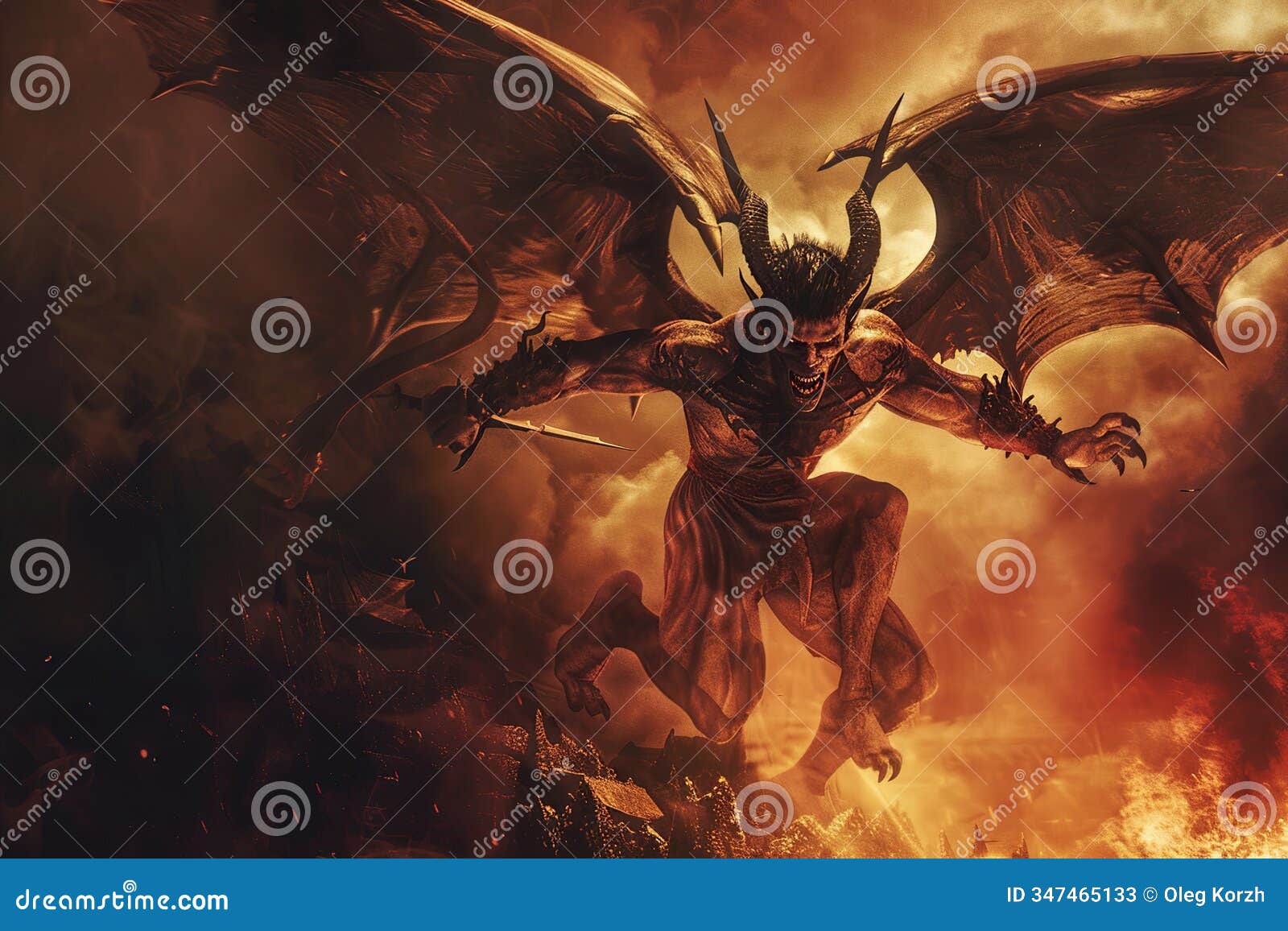Scary Sinister Devil is in Hell with Dramatic Fire Lighting Stock Image ...