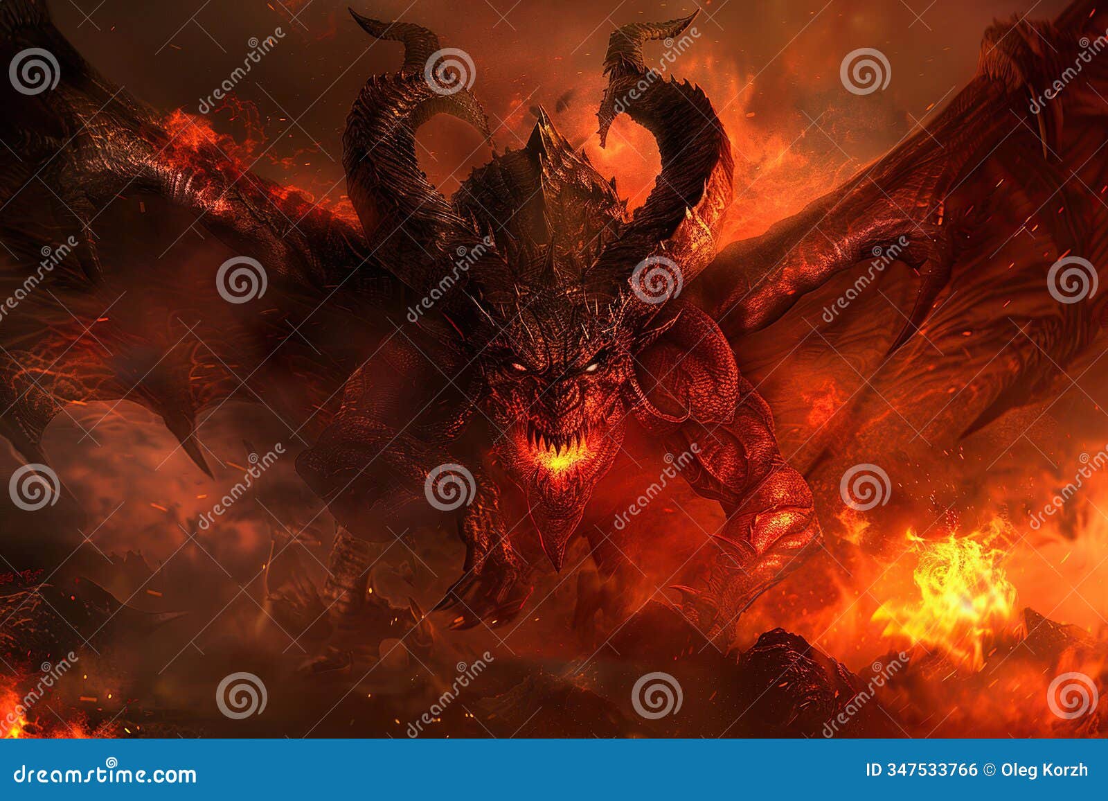 Scary Sinister Devil is in Hell with Dramatic Fire Lighting Stock Photo ...
