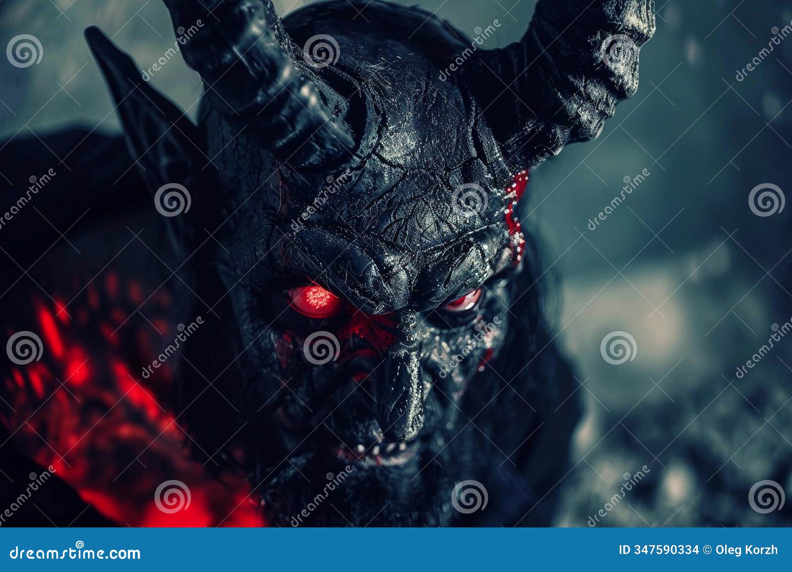 Scary Sinister Devil is in Hell with Dramatic Fire Lighting Stock Photo ...