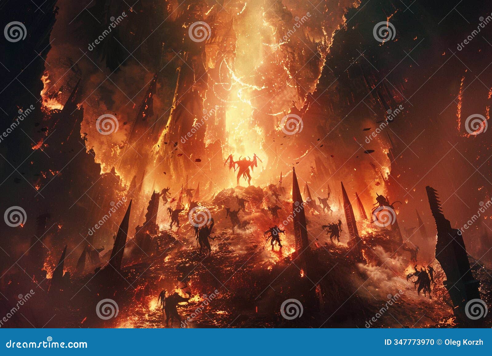 Scary Sinister Devil is in Hell with Dramatic Fire Lighting Stock Photo ...