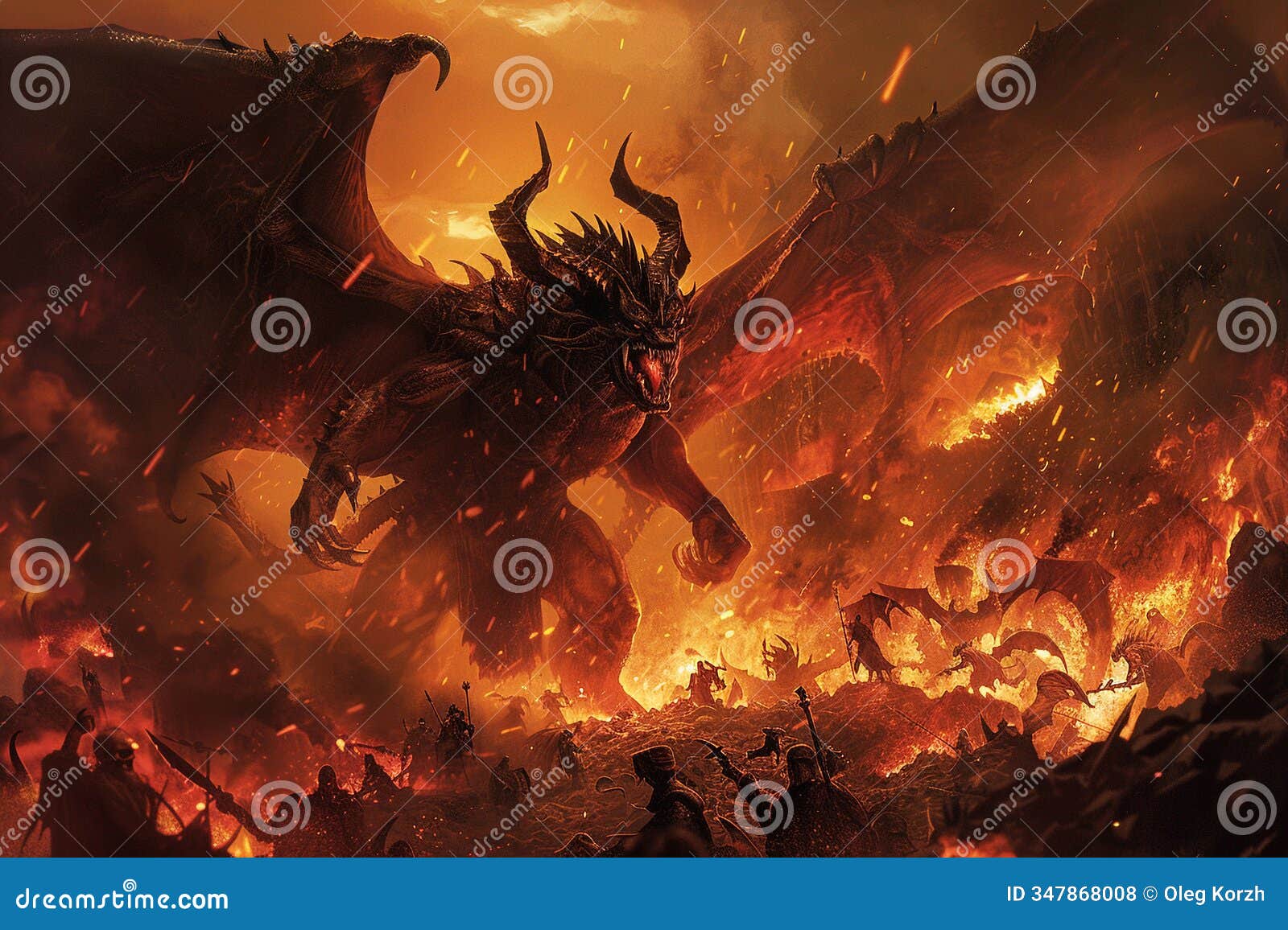 Scary Sinister Devil is in Hell with Dramatic Fire Lighting Stock Photo ...