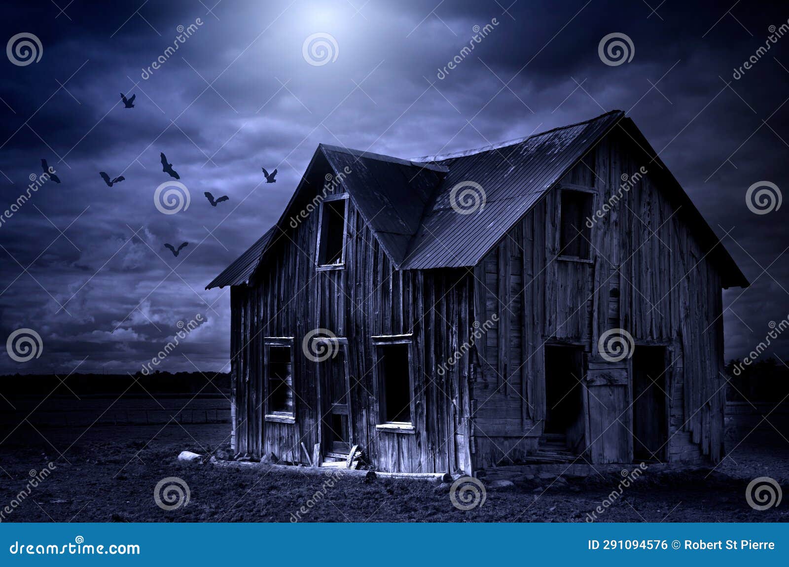 Scary Spooky Haunted House in Blue and Dark Tones Stock Photo - Image ...