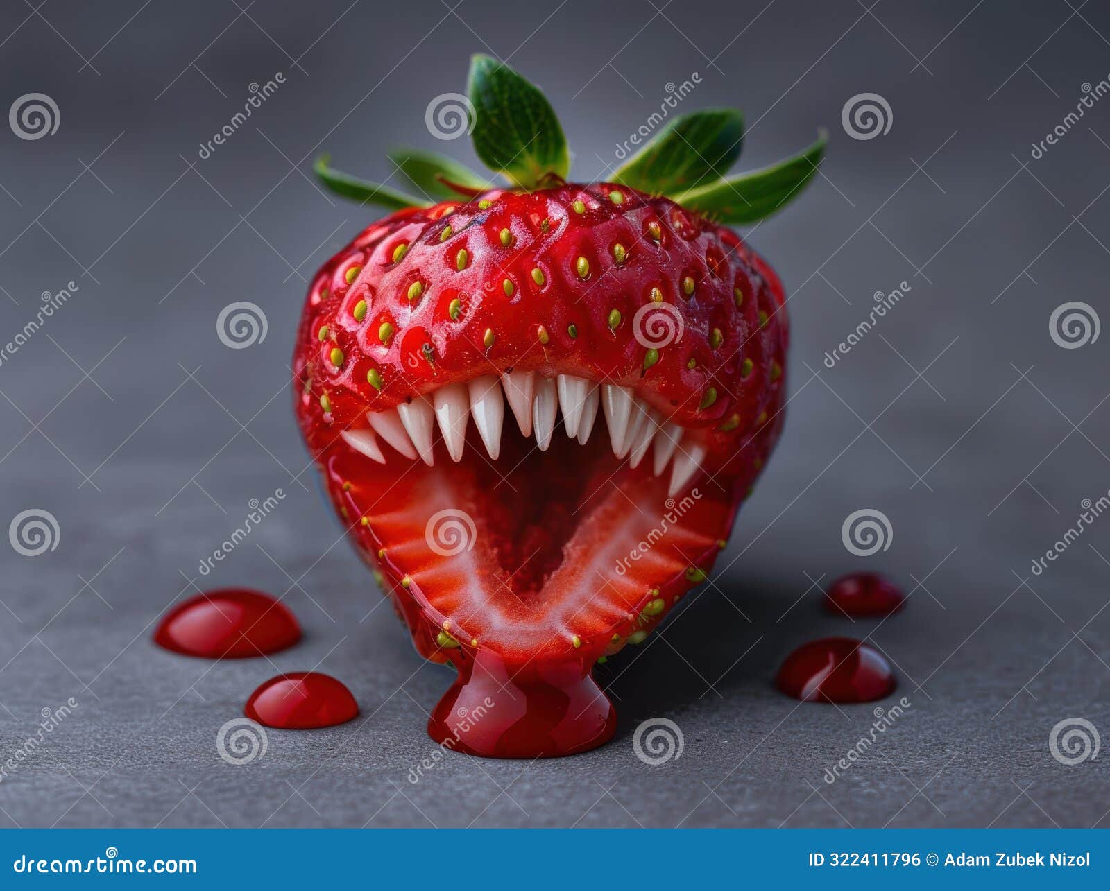 Scary Strawberry with Sharp Teeth Stock Illustration - Illustration of ...