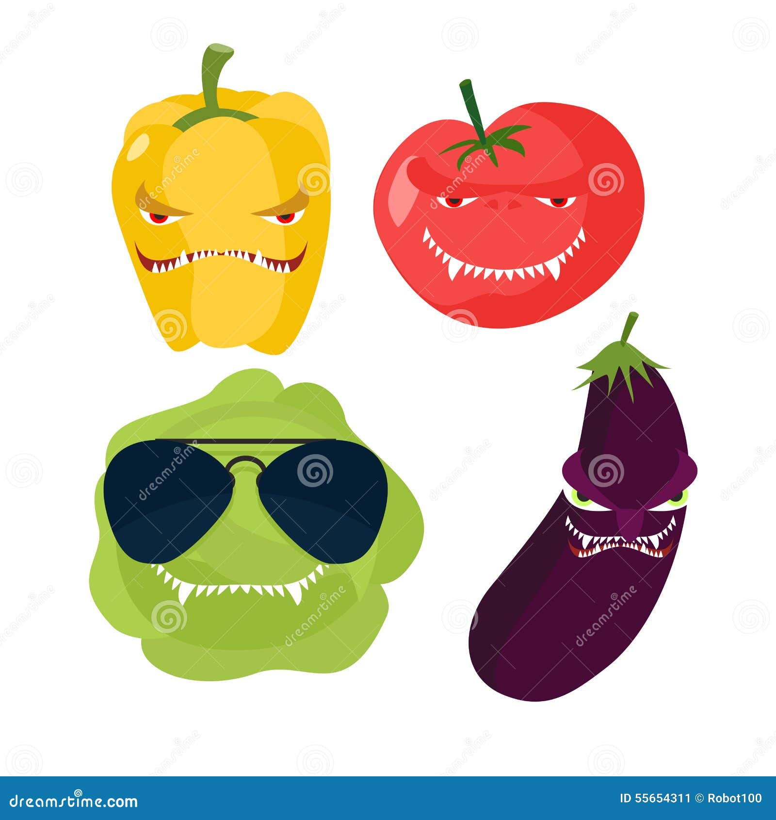 Scary Vegetables. Cabbage in Glasses, Horrible Pepper, Ferocious Stock ...