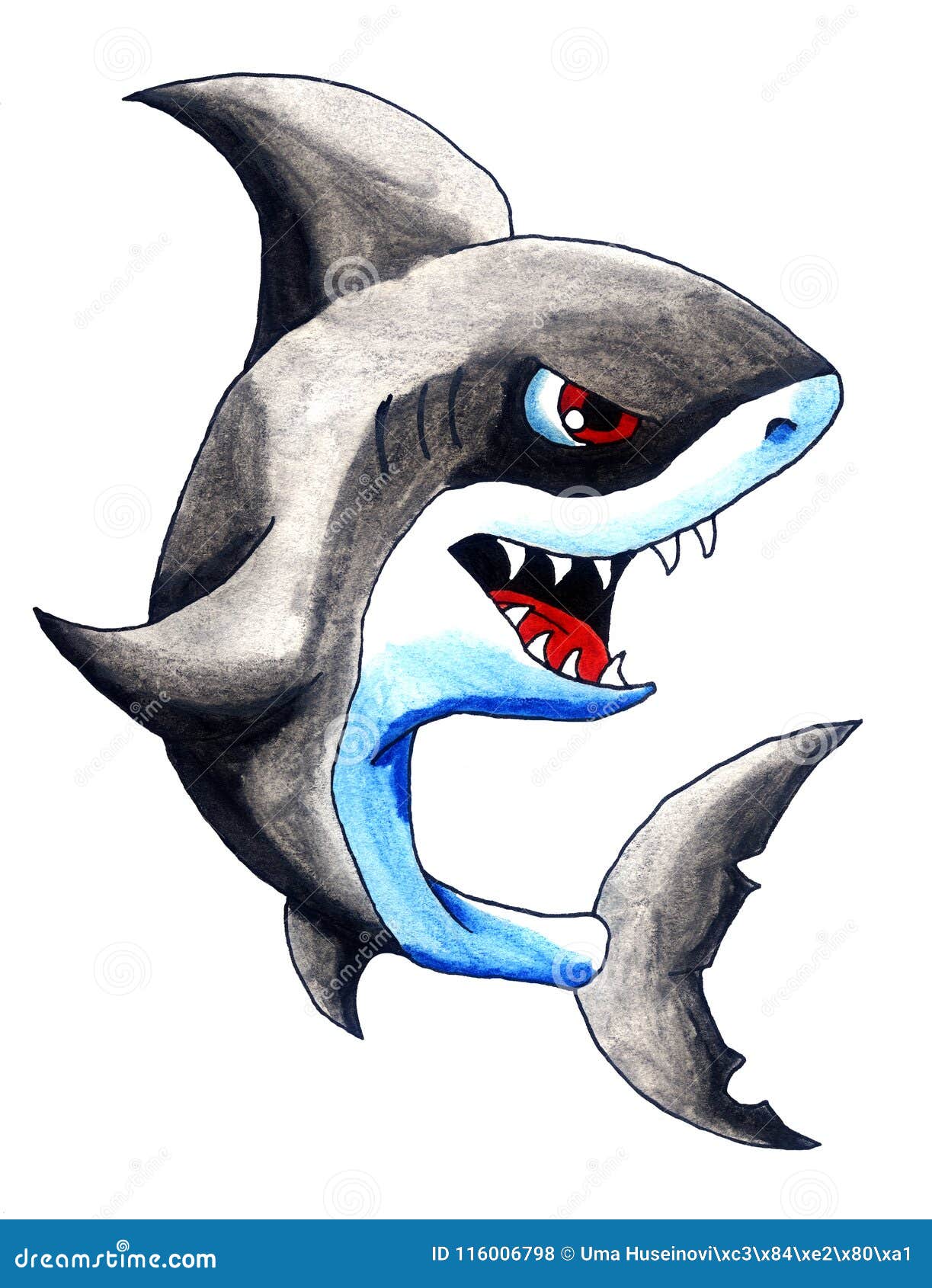 Scary Watercolor Shark stock illustration. Illustration of deep - 116006798