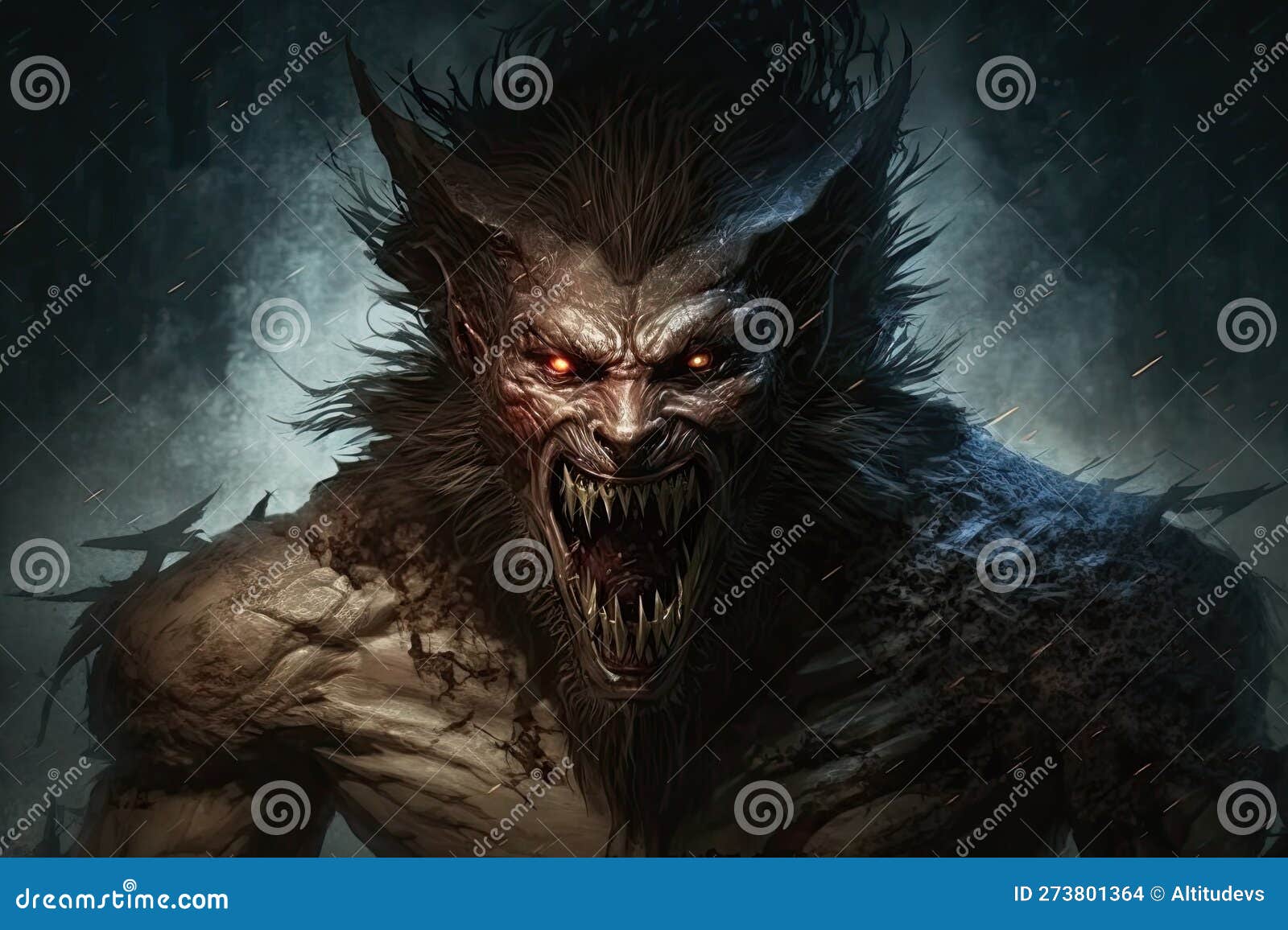 Scary Werewolf Charging At The Camera, Teeth Bared Royalty-Free Stock ...