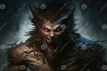 Scary Werewolf Charging at the Camera, Teeth Bared Stock Illustration ...