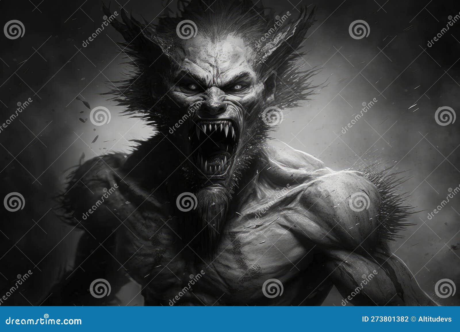 Scary Werewolf Charging at the Camera, Teeth Bared Stock Illustration ...