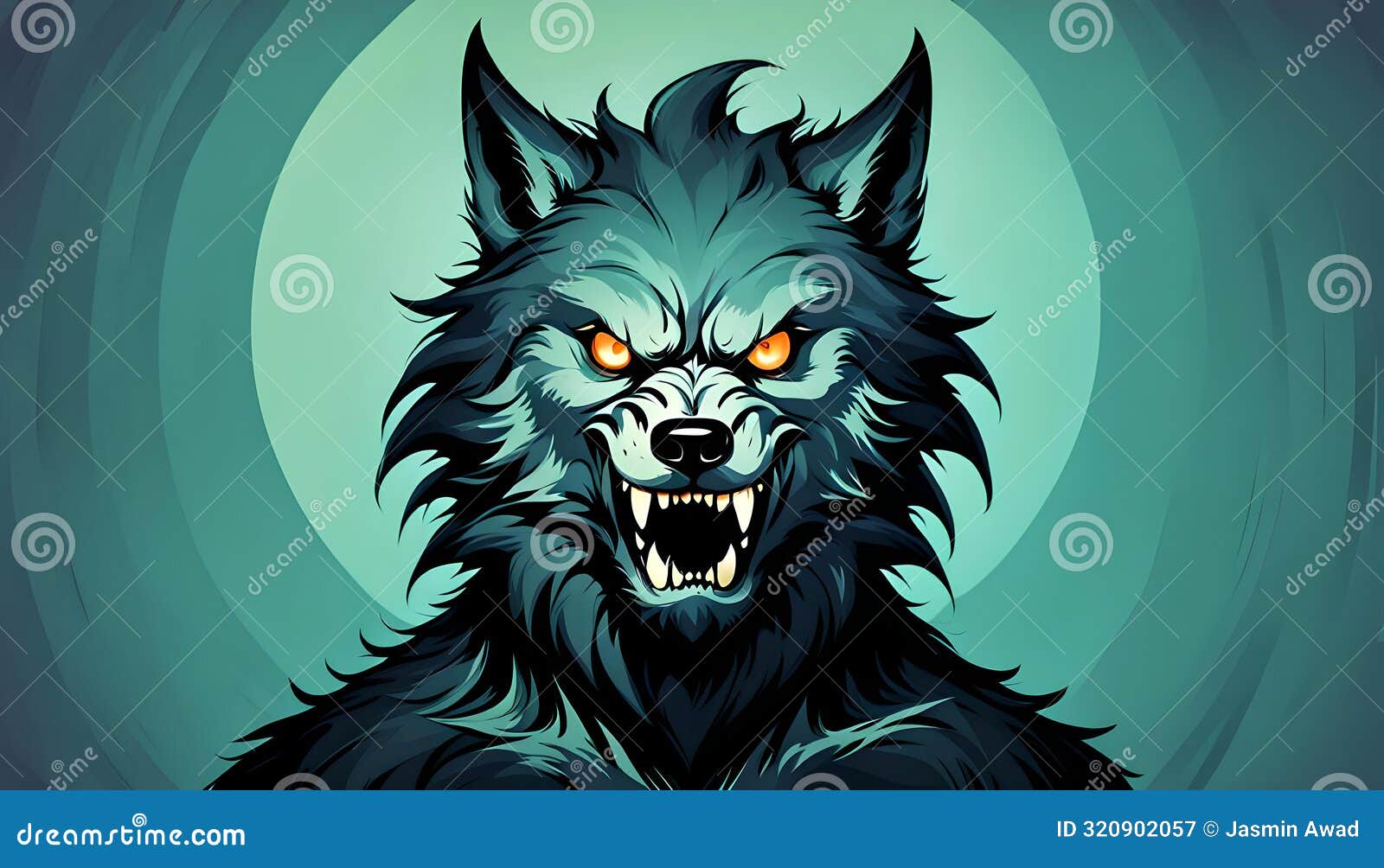 Scary Werewolf with Copy Space Stock Illustration - Illustration of ...