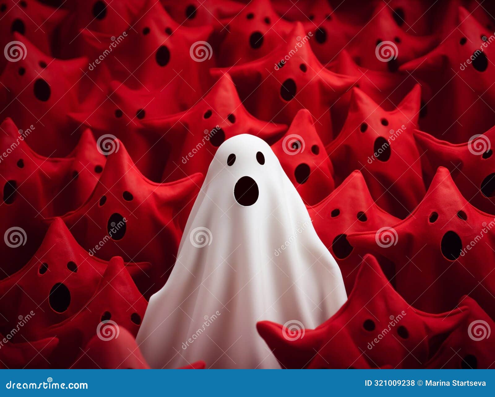 A Scary White Ghost on Red Background Stock Illustration - Illustration ...