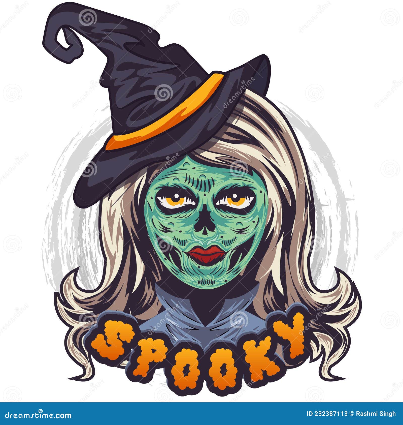 Scary witch head with hat stock illustration. Illustration of head ...