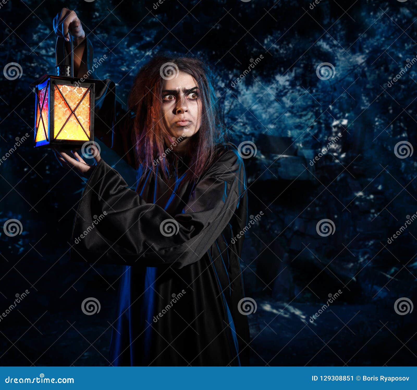 Witch in Night Forest Version Stock Image - Image of hunched, medieval ...