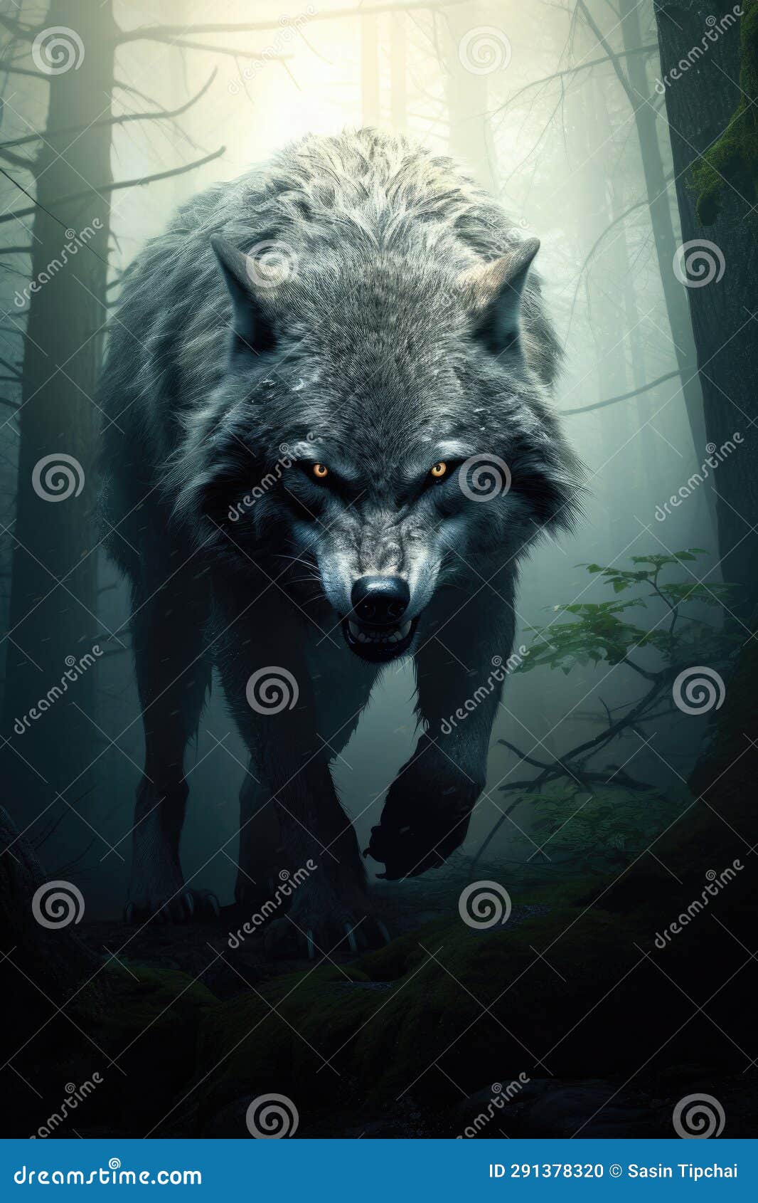 Scary Wolf Front View Isolated On A White Background. Royalty-Free ...