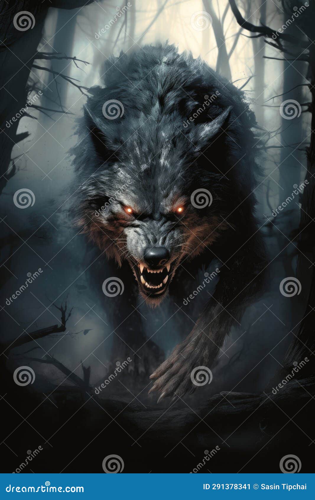 Scary Wolf Front View Isolated On A White Background. Royalty-Free ...