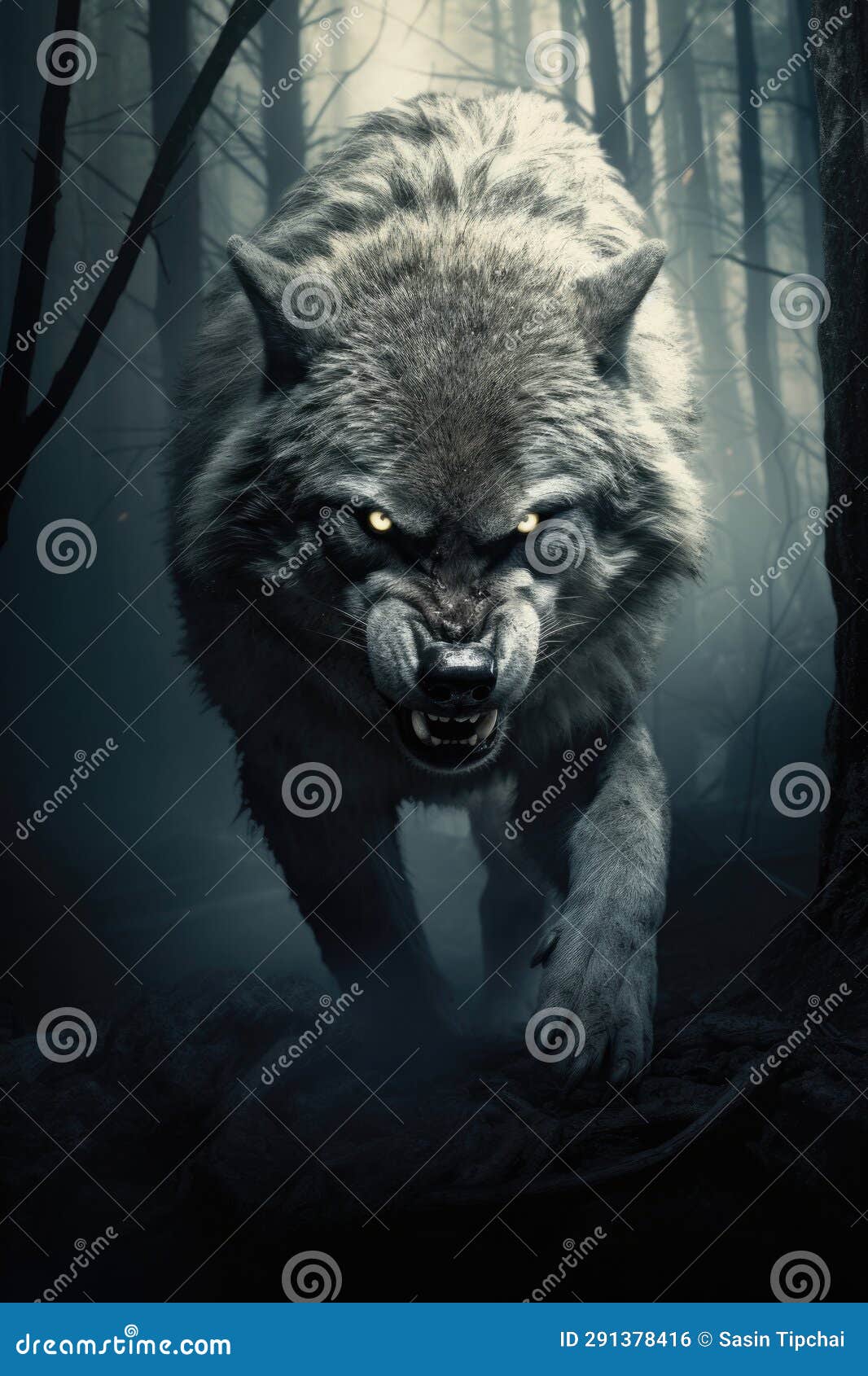 Scary Wolf Front View Isolated On A White Background. Royalty-Free ...