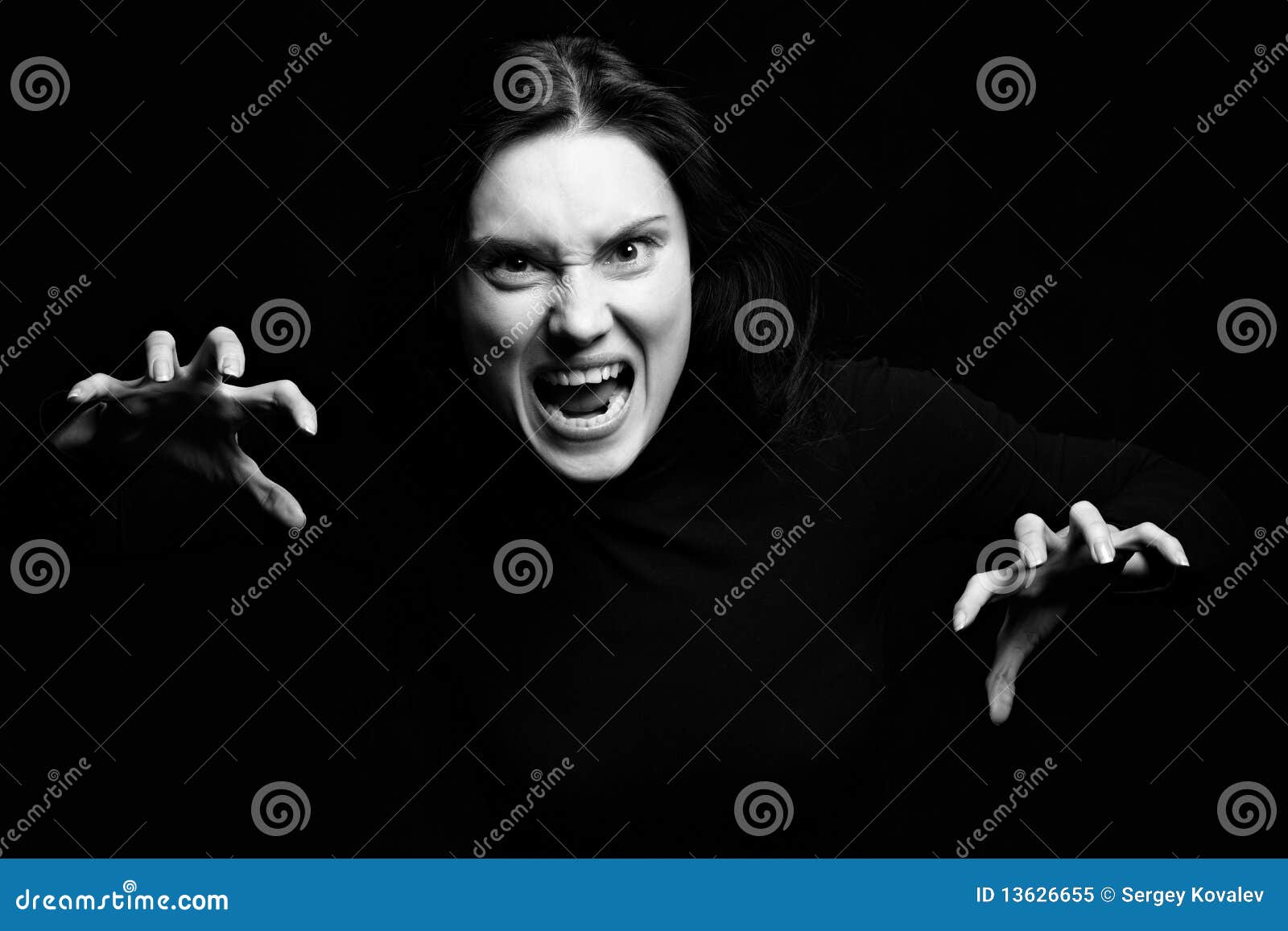 Scary woman in B & W stock image. Image of provoking - 13626655