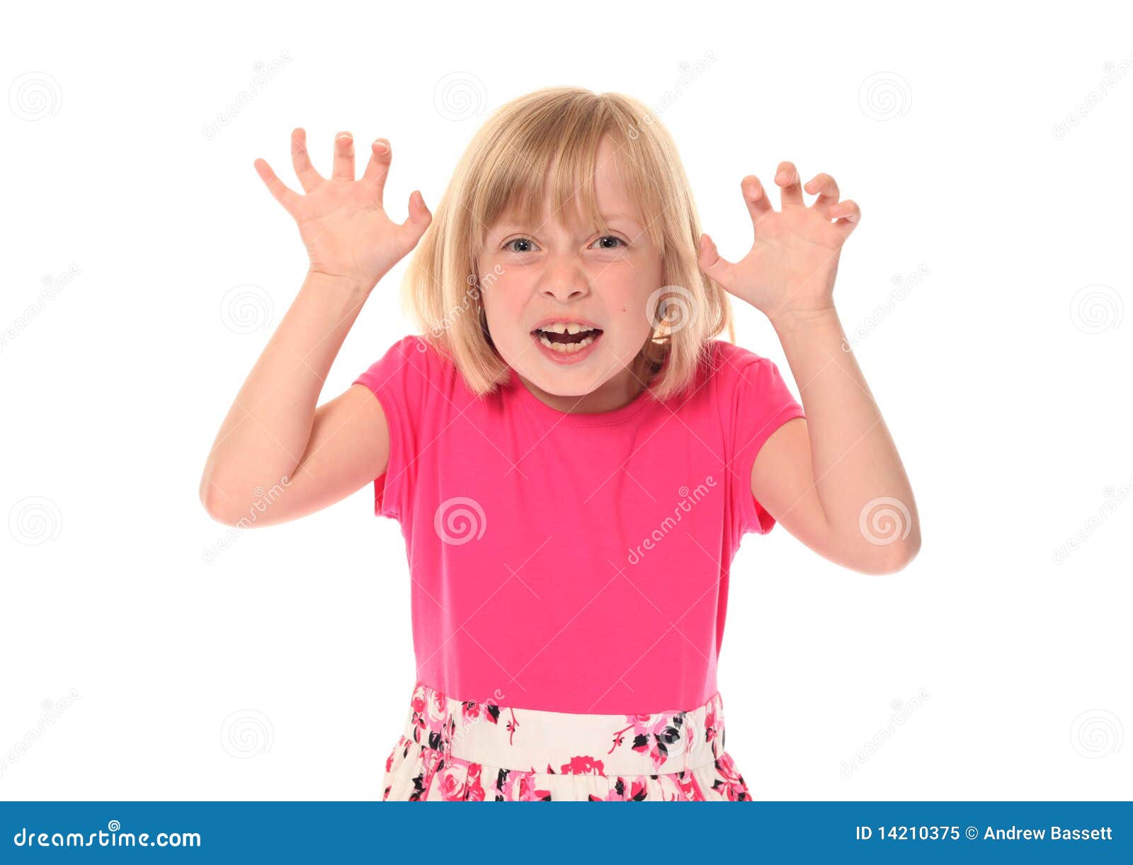 Scary young little girl stock image. Image of pink, faces - 14210375